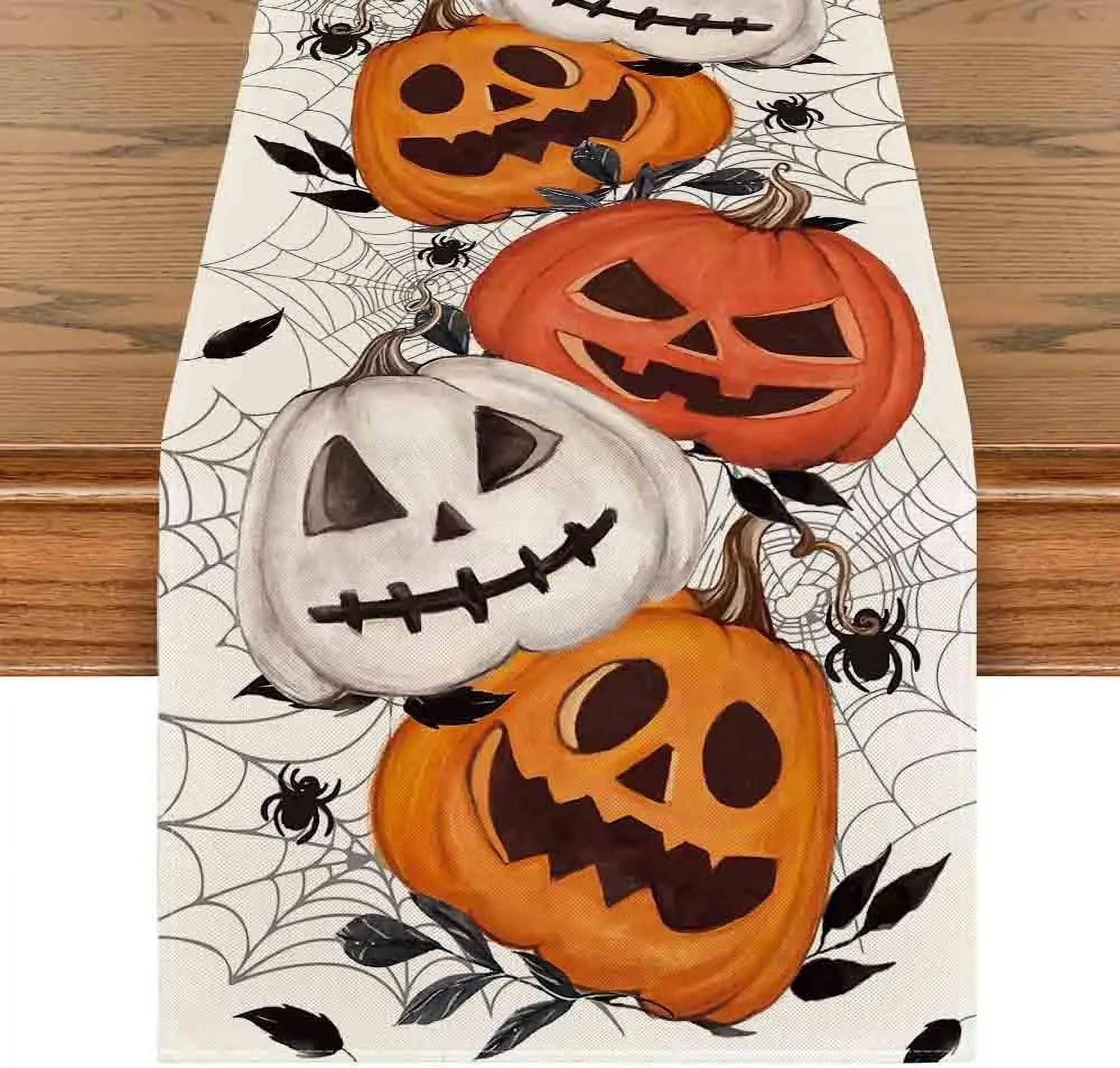 Halloween Pumpkins Spider Web Linen Table Runners Party r Reusable ...