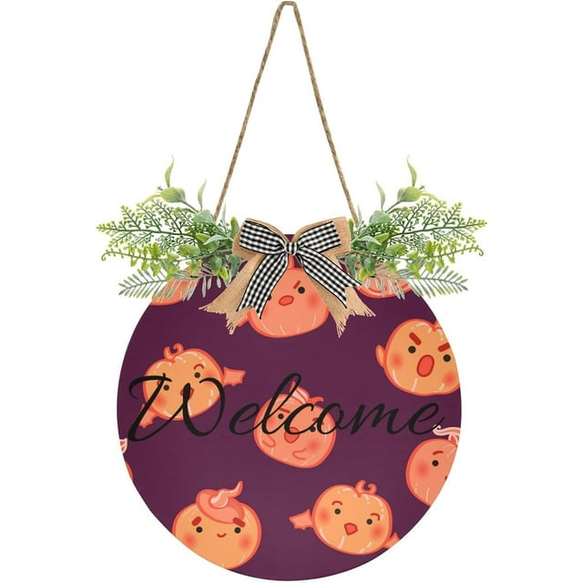 Halloween Pumpkins Welcome Sign Front Door Round Wall Door Sign with ...