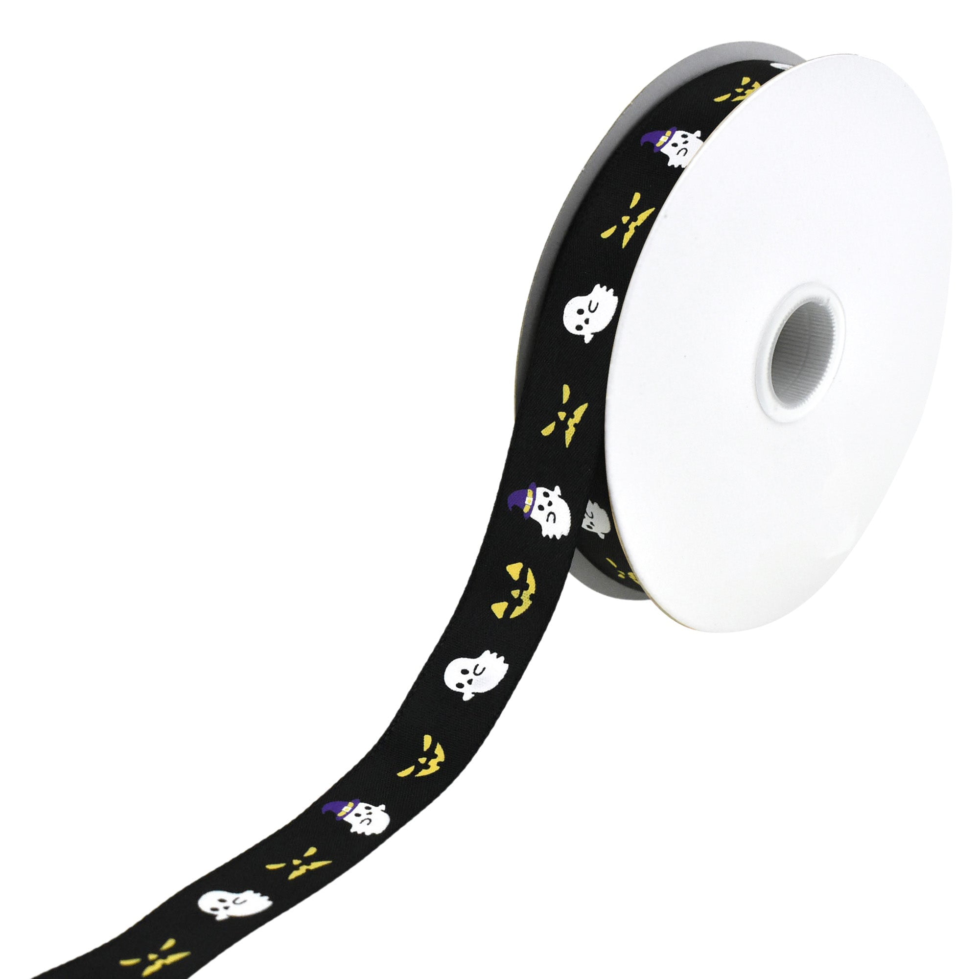 Halloween Pumpkins and Ghosts Satin Ribbon, 5/8-Inch, 10-Yard - Black ...