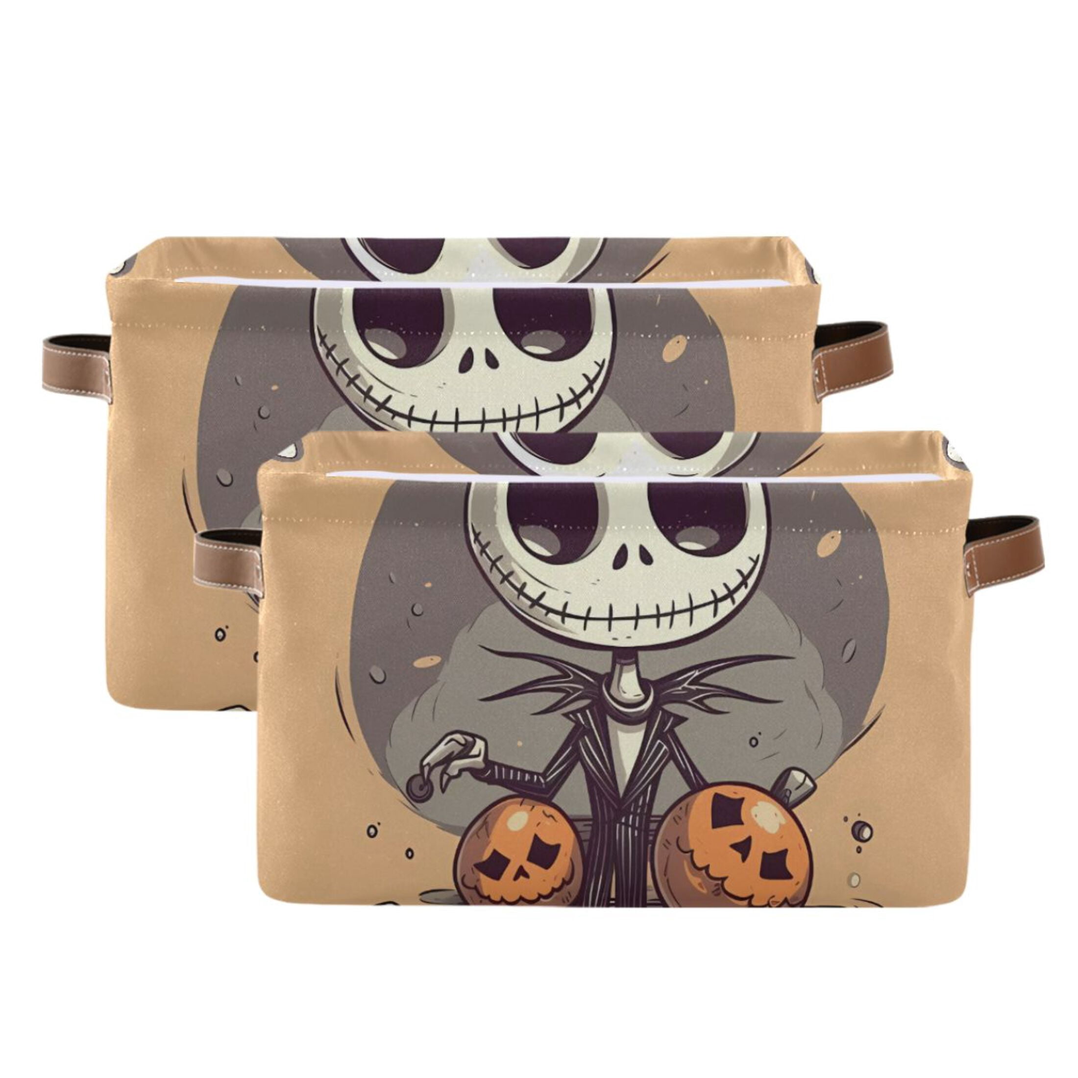 Halloween Pumpkins and Skull Skeleton Storage Basket Large Bin Laundry ...