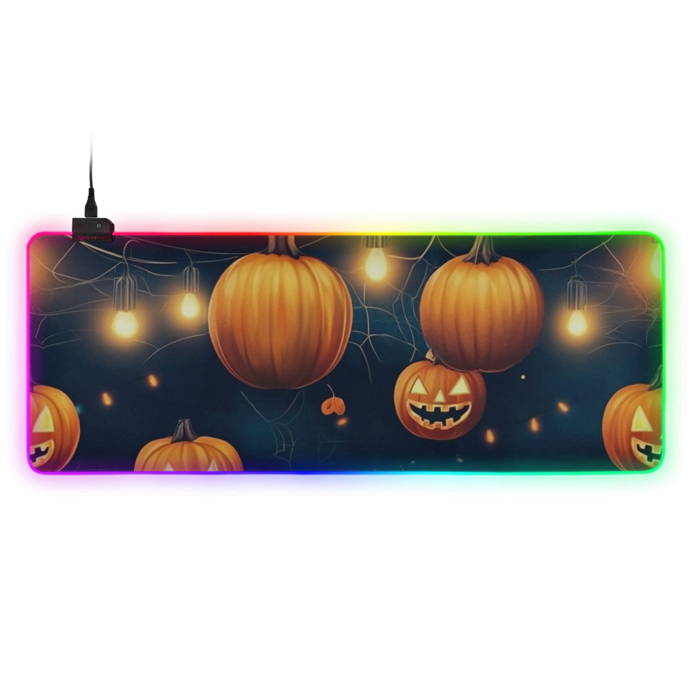 Halloween Pumpkins and String Lights RGB Gaming Mouse Pad Large ...