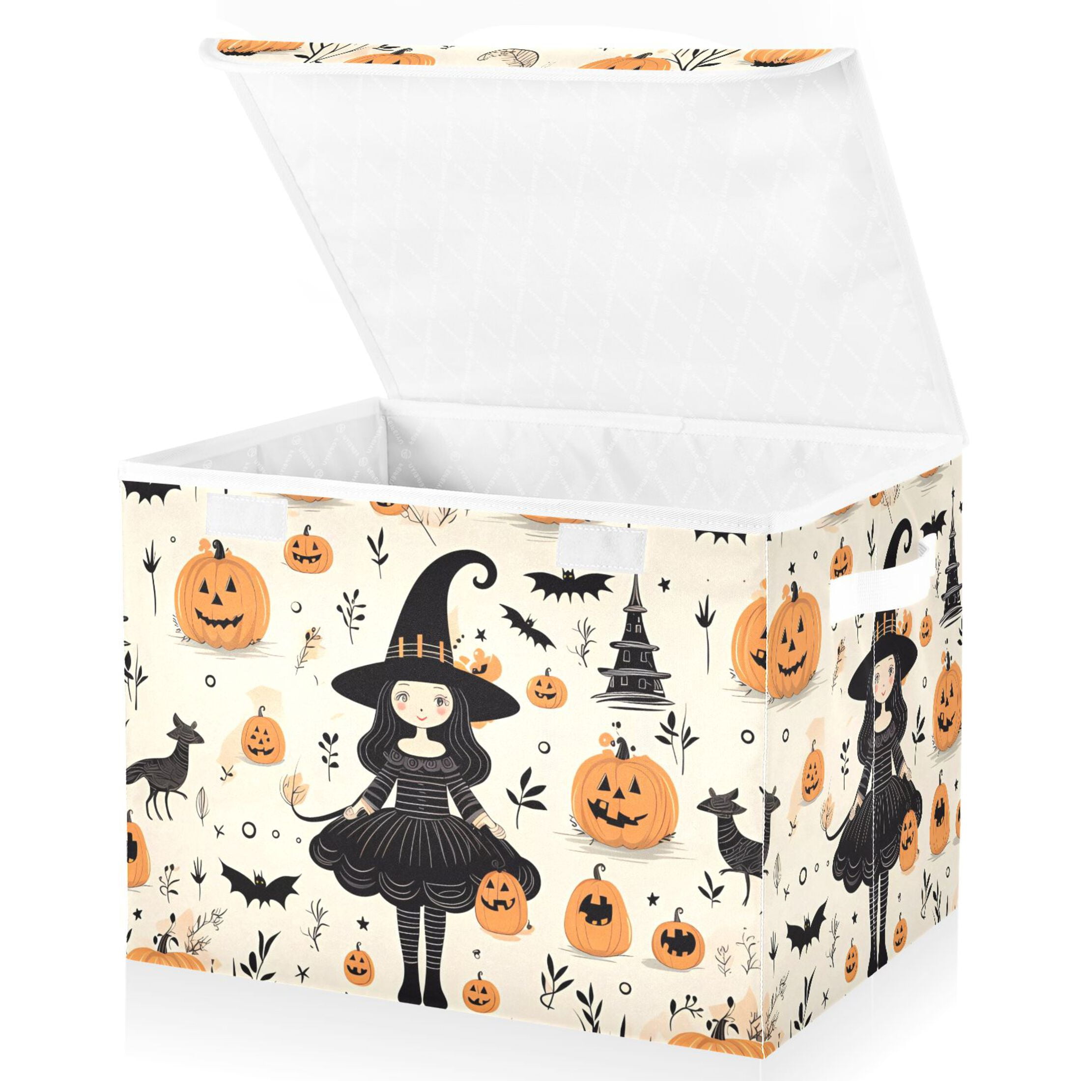 Halloween Pumpkins with Girls Large Lidded Bin Foldable Storage Baskets ...