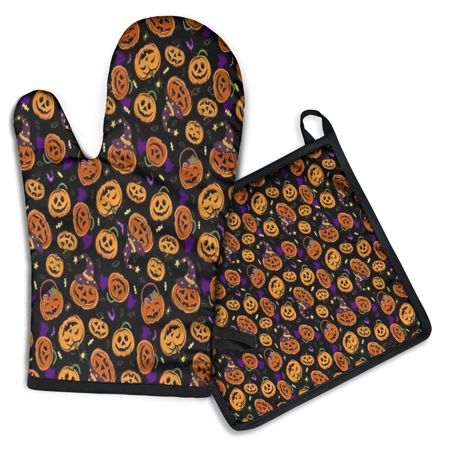 Halloween Pumpkins with Witch Hats Kitchen Oven Mitt and Pot Holder ...
