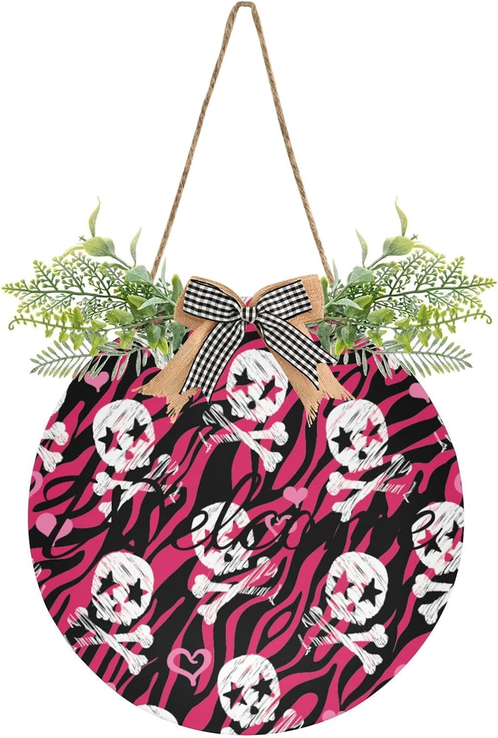 Halloween Punk Skulls Welcome Sign Front Door Round Wall Door Sign with ...