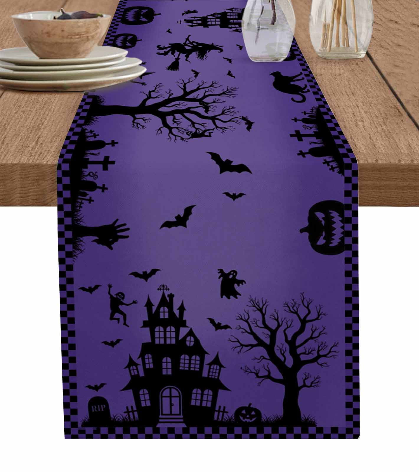 Halloween Purple Table Runner 48 Inches, Spooky Ghost Castle Pumpkin ...
