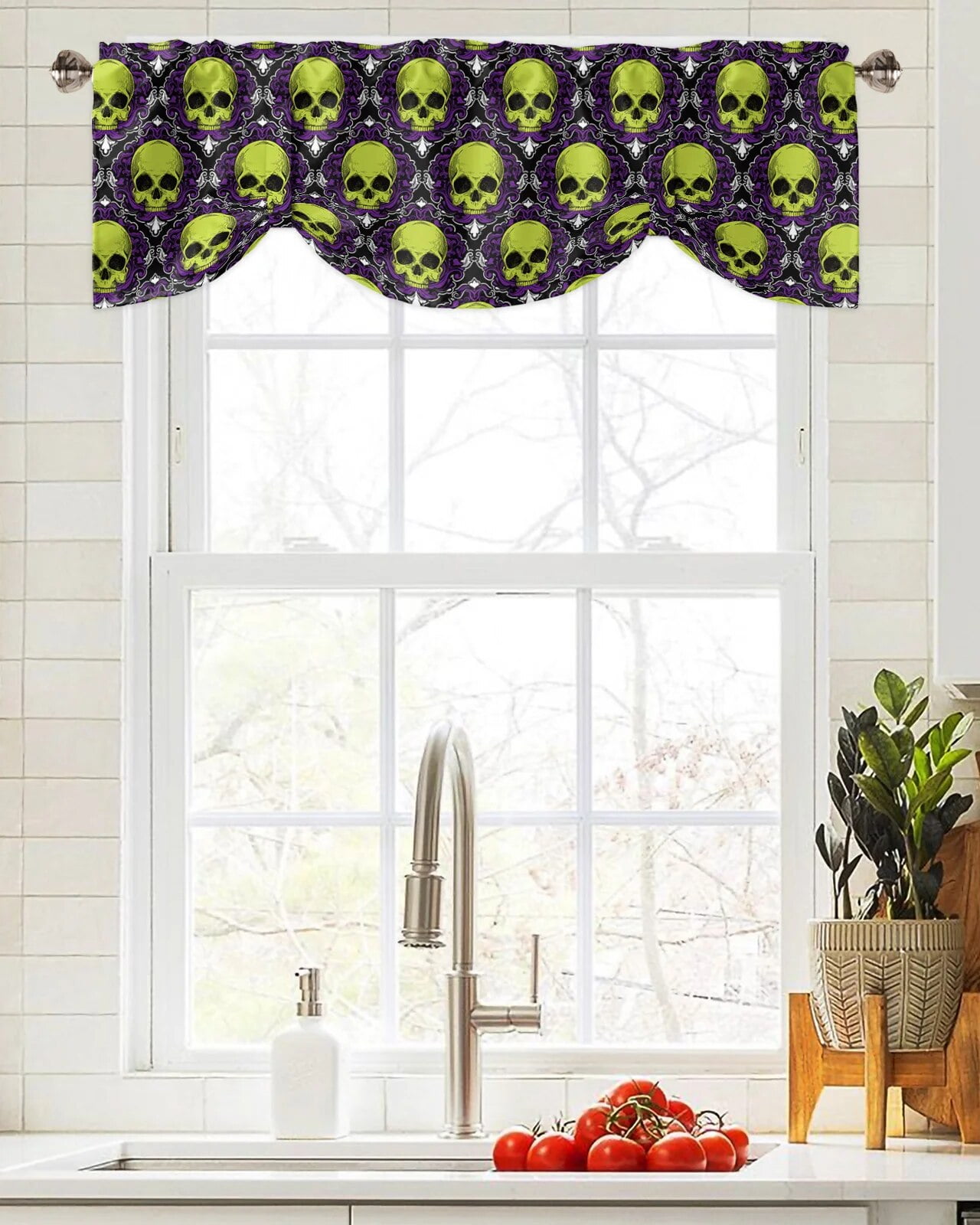 Halloween Purple Textured Skull Window Curtain Living Room Kitchen ...