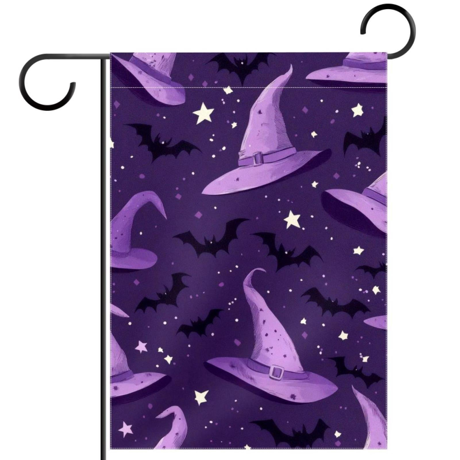 Halloween Purple Witch Hats Bats Night Garden Flag Double Sided House ...