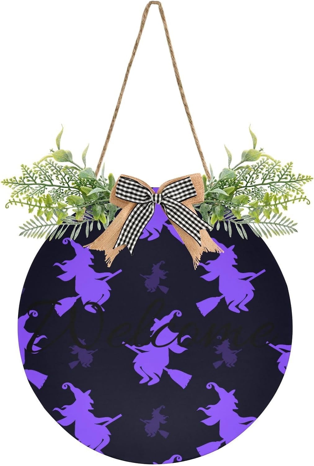 Halloween Purple Witch Welcome Sign Front Door Round Wall Door Sign ...
