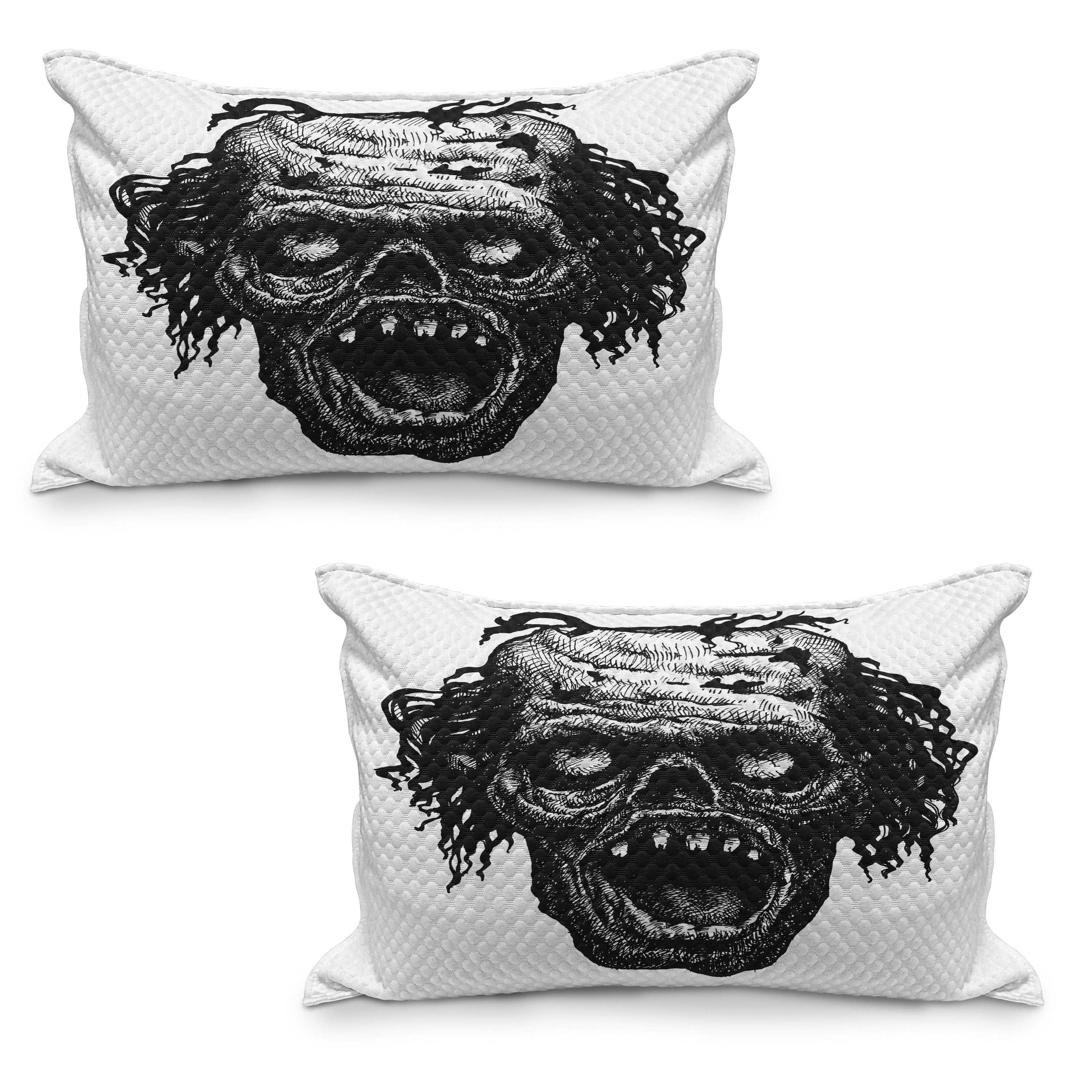 Halloween Quilted Pillowcover Set of 2, Zombie Head Evil Dead Man ...