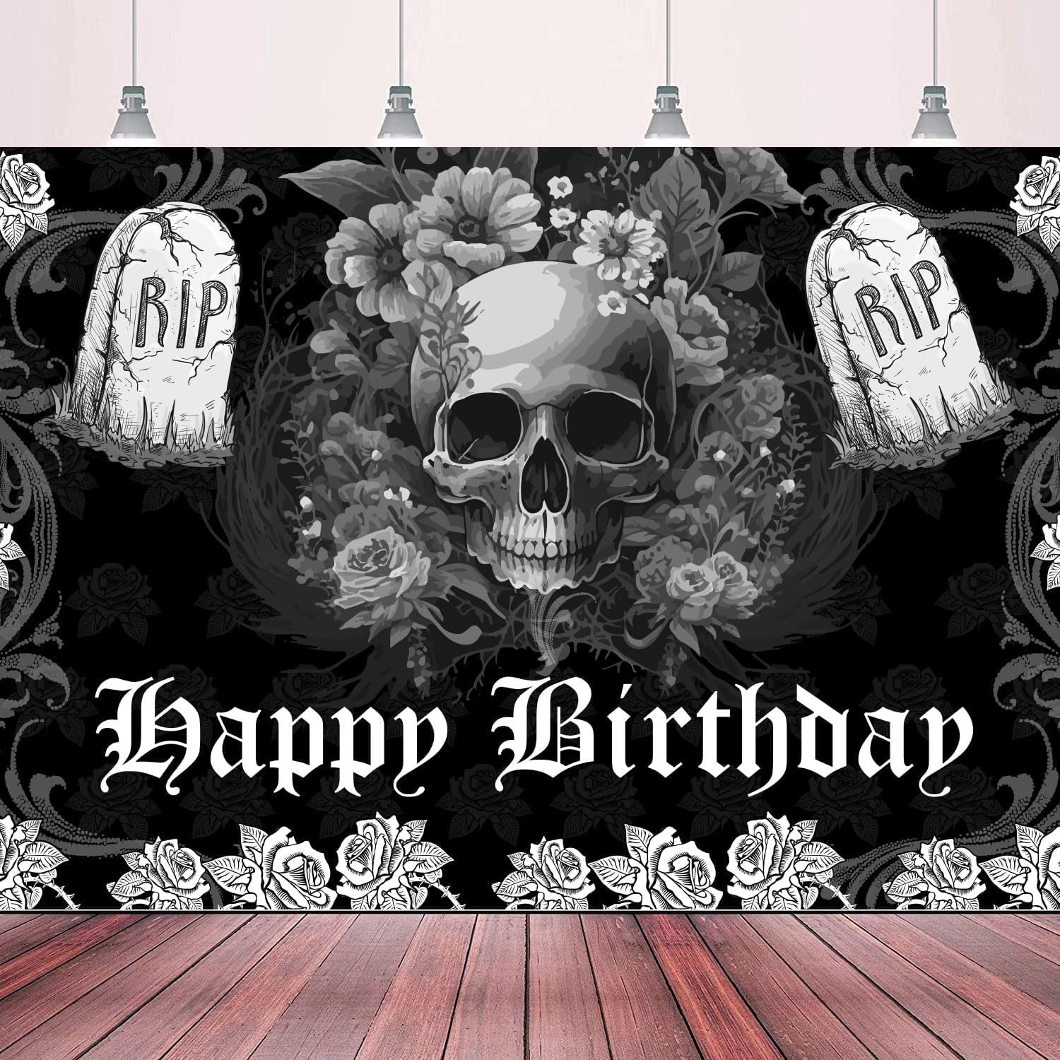 Halloween RIP Tombstone Themed Happy Birthday Party Backdrop Banner ...
