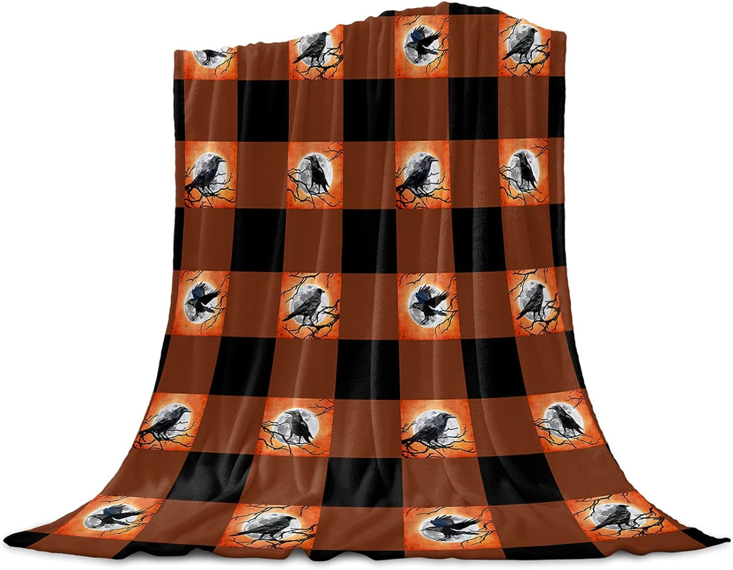 Halloween Rave Pattern Throw Blankets, Orange and Black Buffalo Check ...