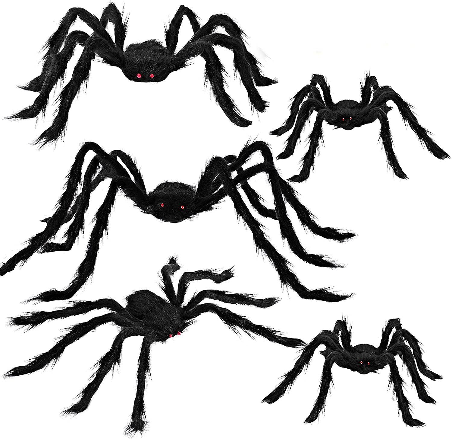 Halloween Realistic Hairy Spiders Set (5 Pack), Halloween Spider Props ...