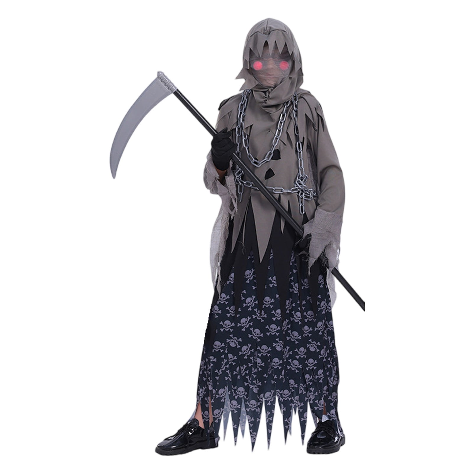 Halloween Reaper Cos Costume Set with Glowing Red Eyes, Jumpsuit, Hat ...
