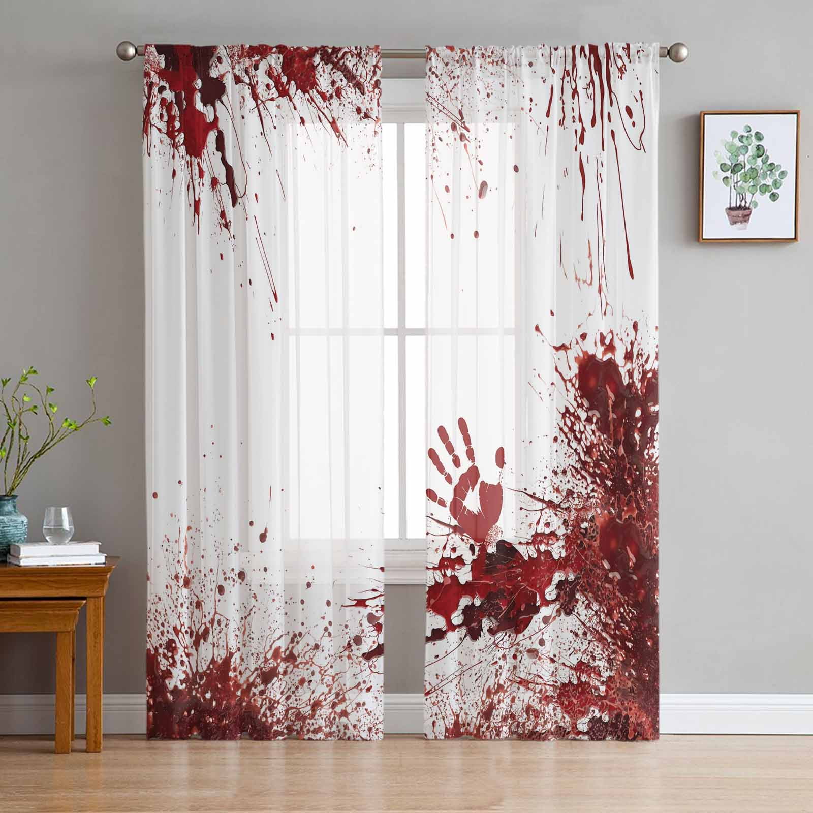 Halloween Red Blood Sheer Curtains 84 Inches Long 2 Panels Set, Window ...
