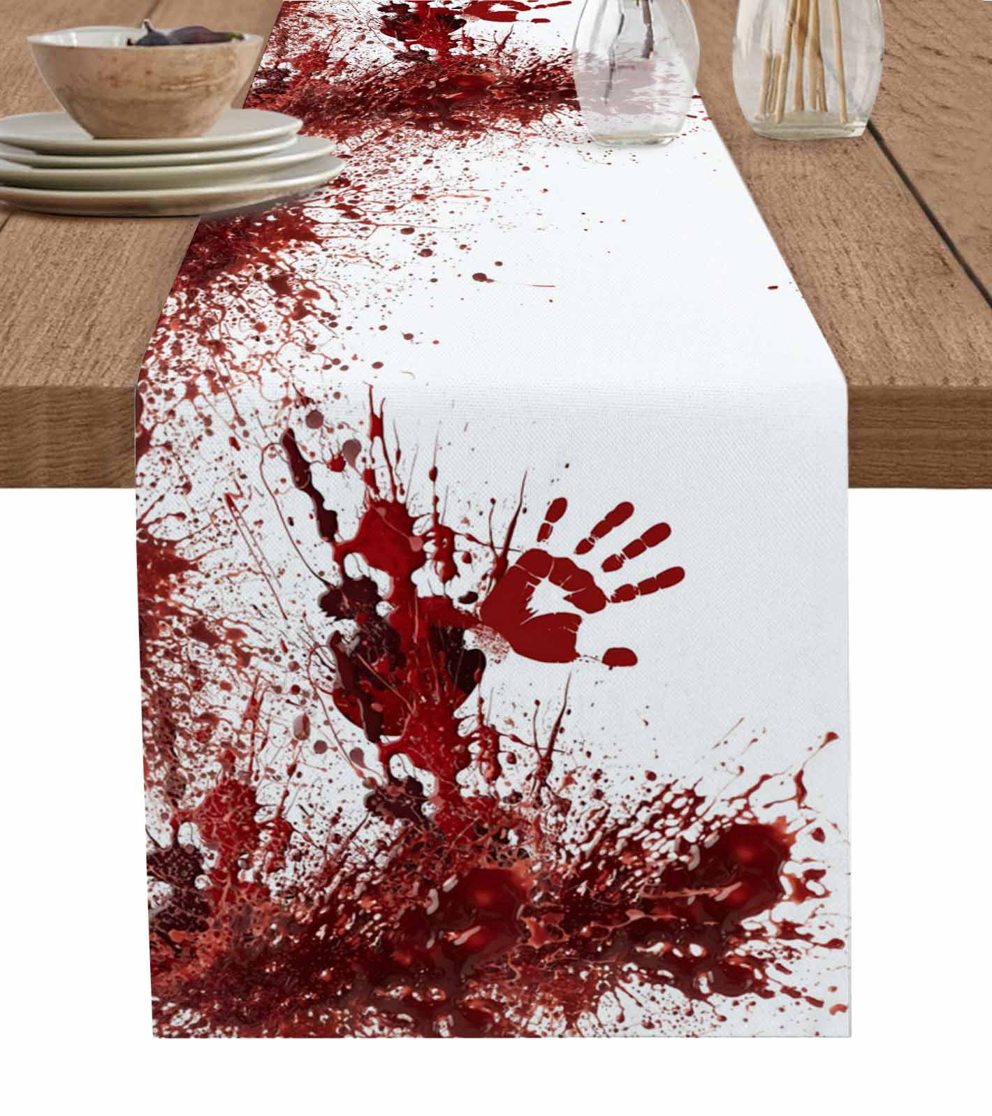Halloween Red Blood Table Runner 72 Inches, Horror Bloody Handprint Bed ...