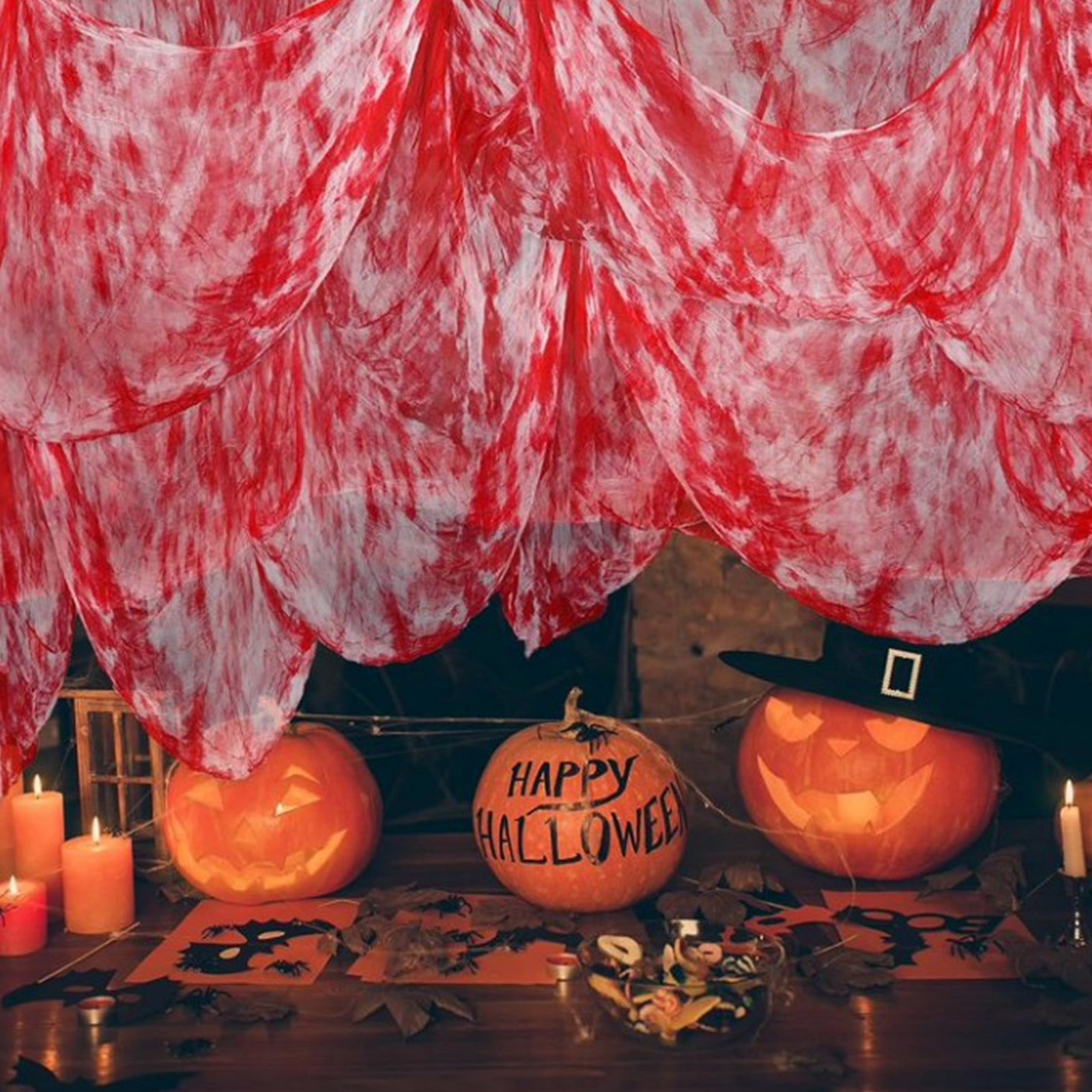 Halloween Red Bloody Creepy Cloth - 2.15×12.7m Bloody Halloween Fabric ...