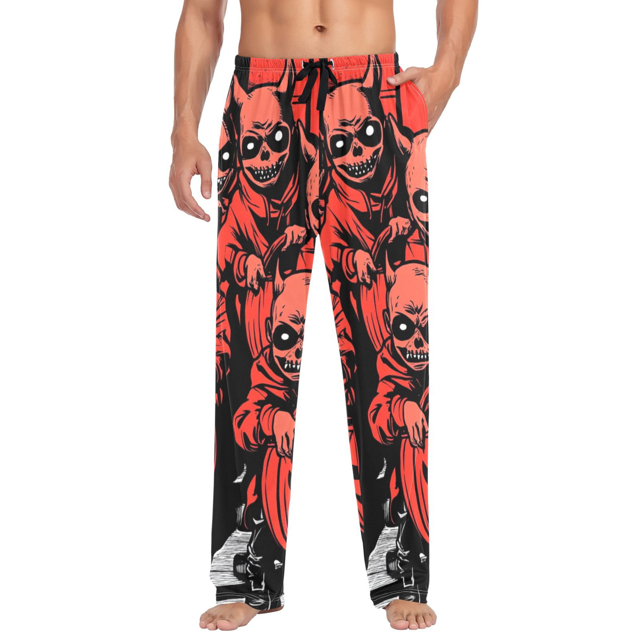 Halloween Red Devil and Pumpkin Mens Cotton Pajama Pant Sleep and ...