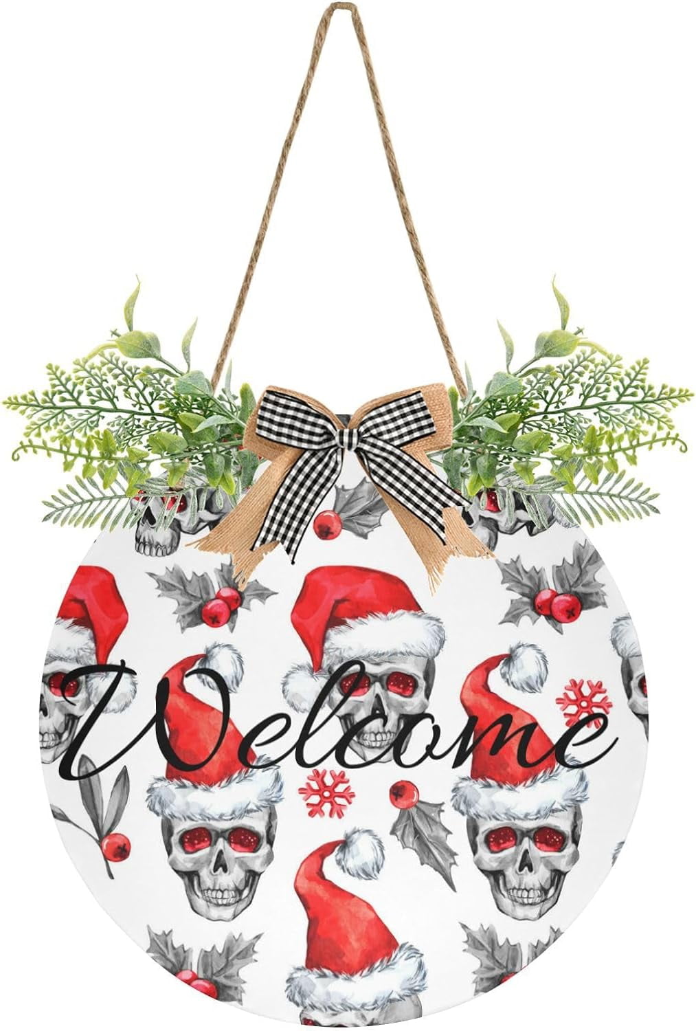 Halloween Red Hat Skull Welcome Sign Front Door Round Wall Door Sign ...