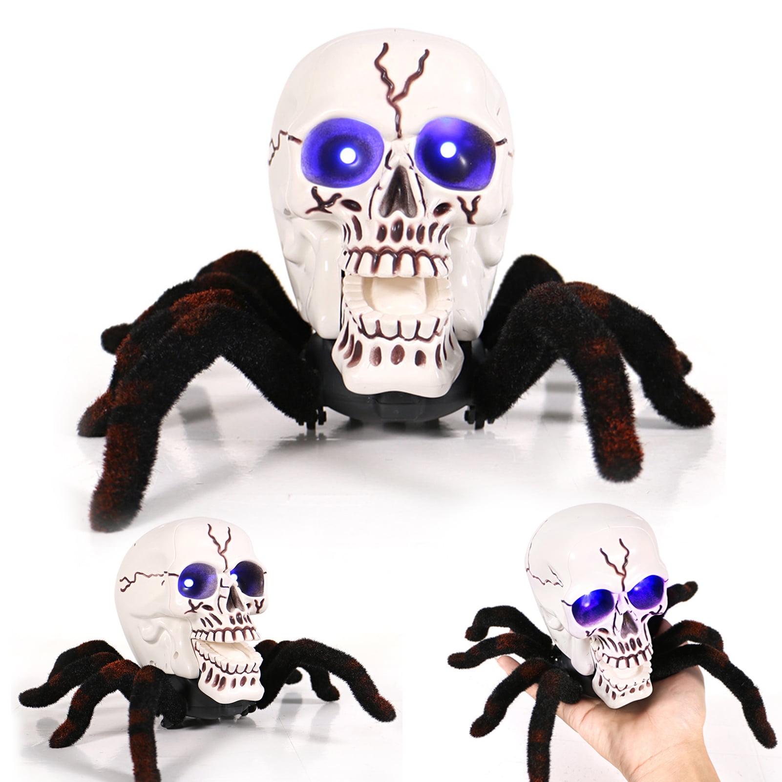 Halloween Remote Control Skull Spider with Blue LED Light-up Eyes Educational Wireless RC ...