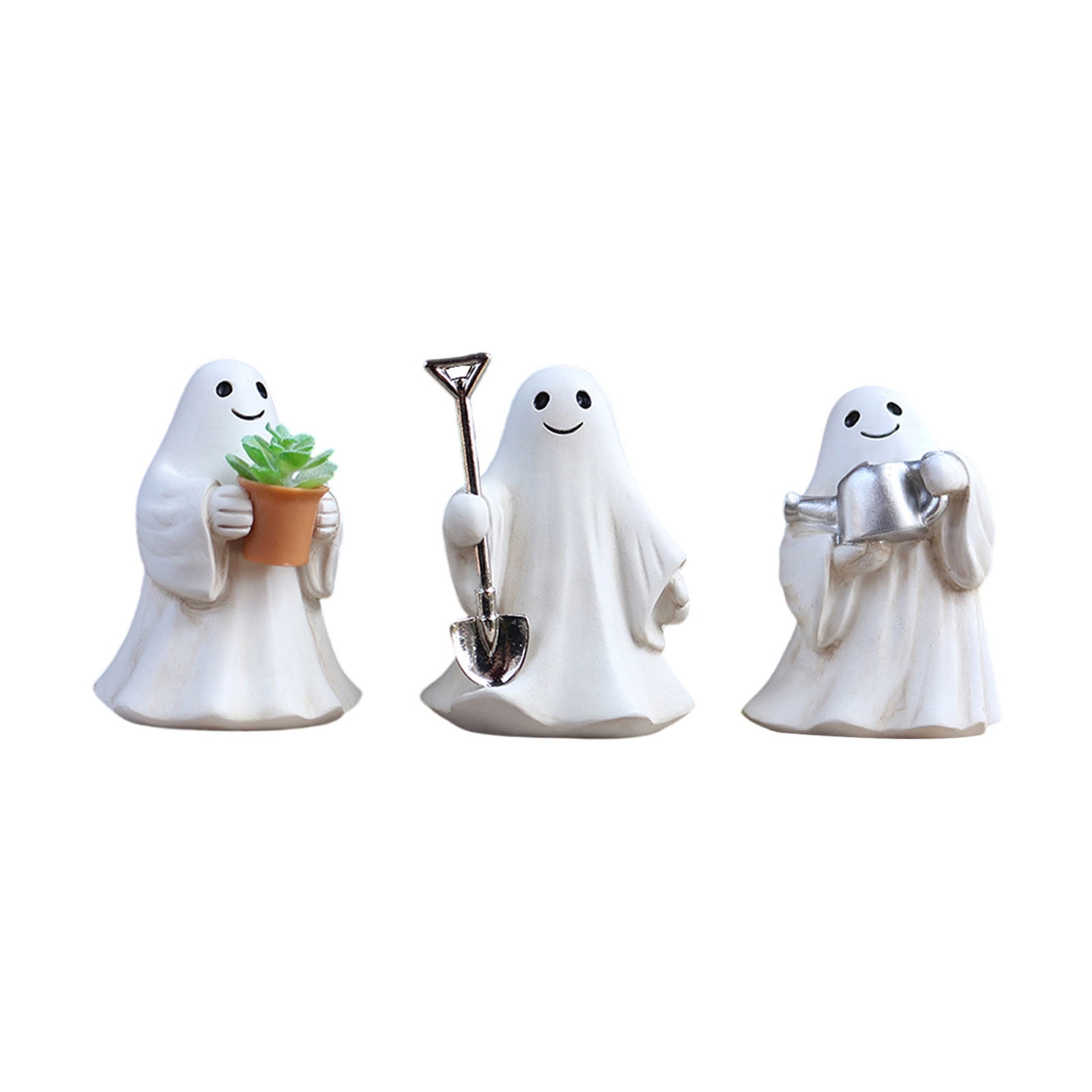 Halloween Resin Ghost Garden Ornaments Set of 3, Cute Ghosts Holding ...