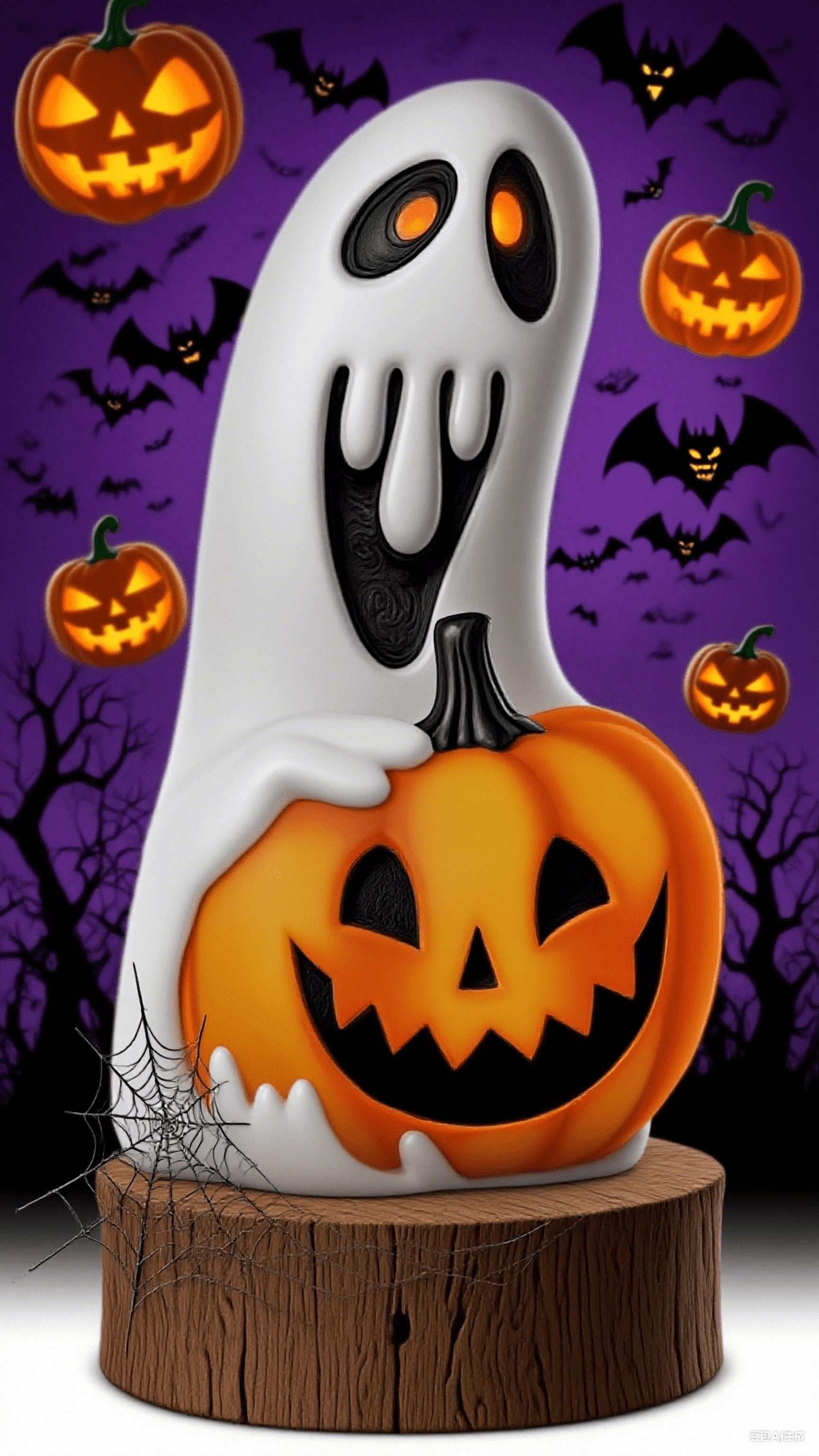 Halloween Resin Ghost and Jack Pumpkin Decorations, Scary Ghost Holding ...