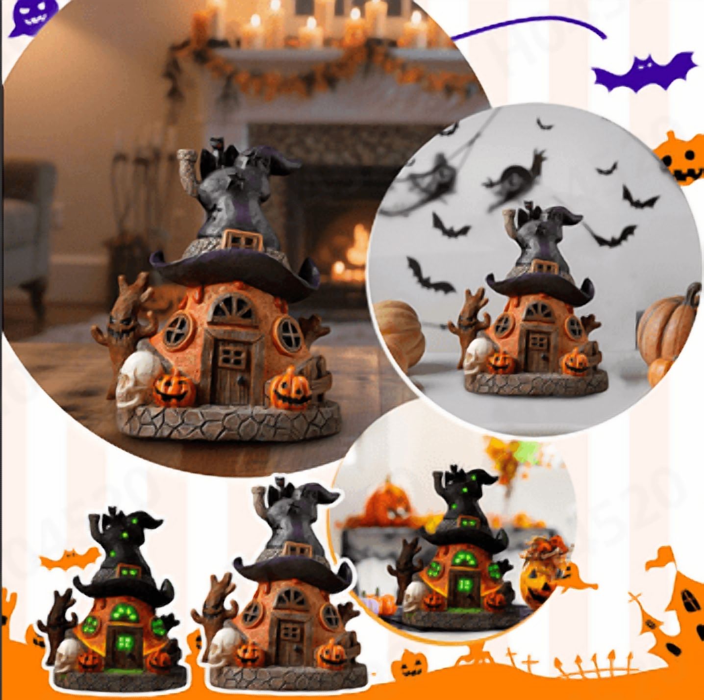 Halloween Resin Light Up Halloween Village Ornament, Skull Pumpkin Dead ...
