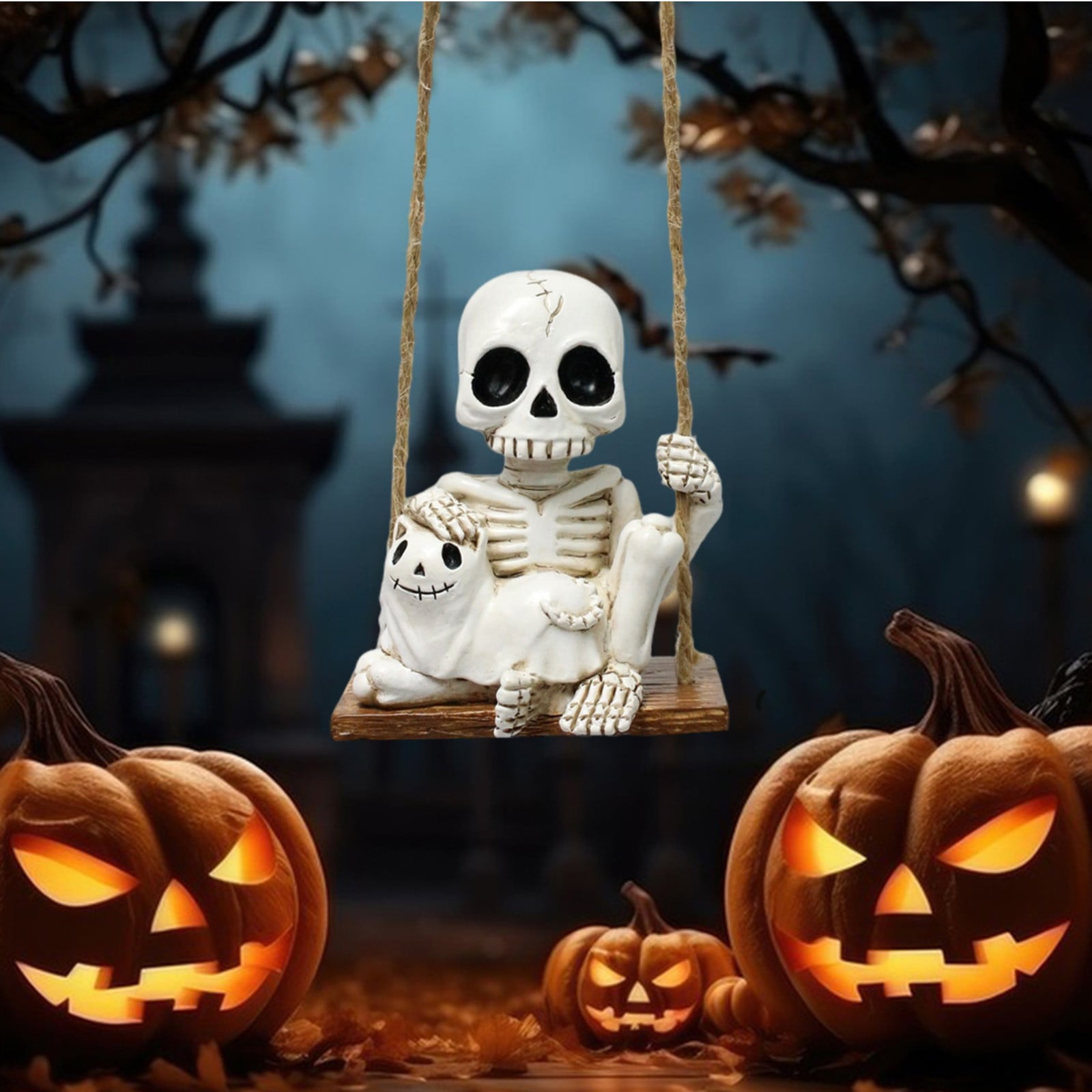 Halloween Resin Skeleton Swing Ornament - Animated Skeleton with Black ...