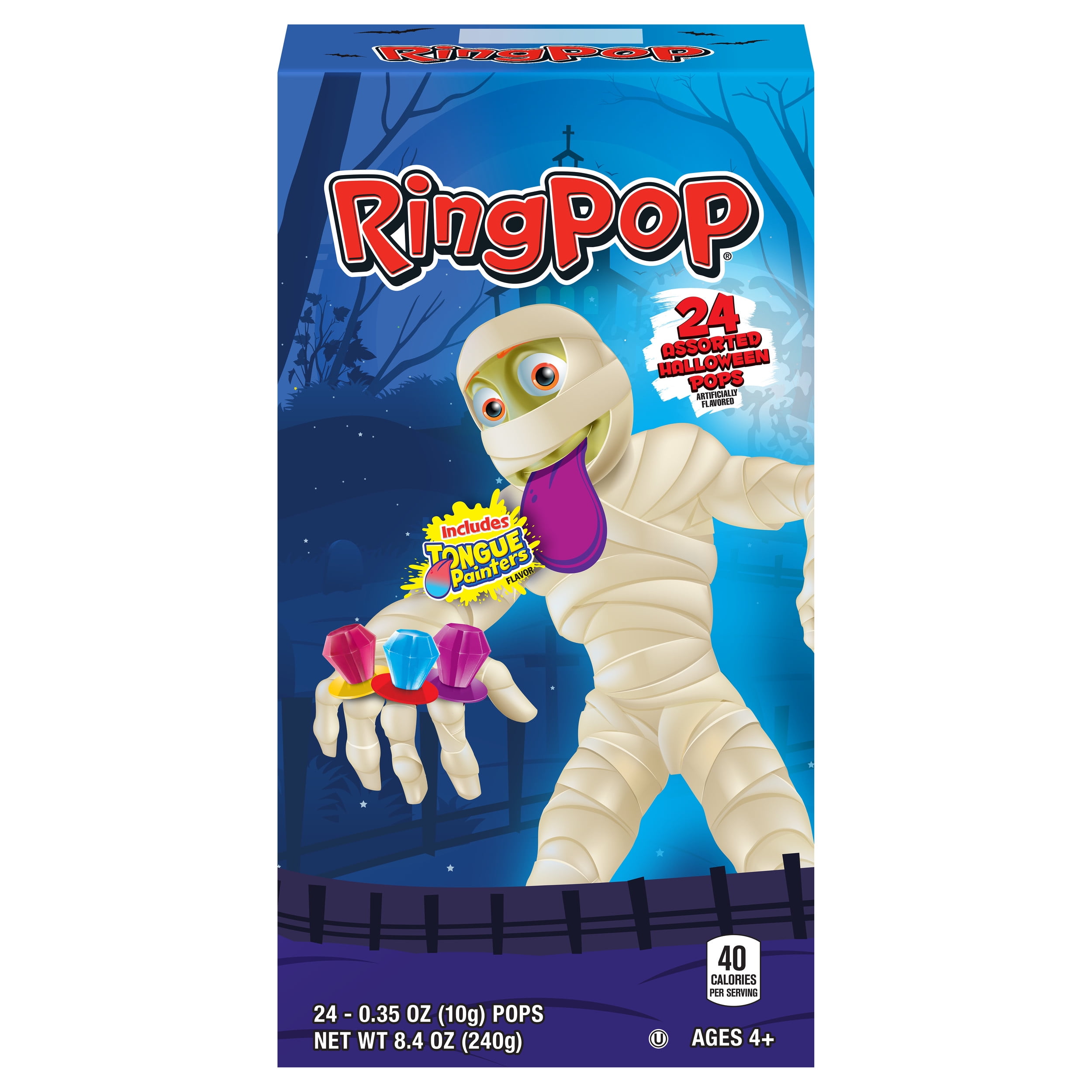 Halloween Ring Pop, Assorted Flavor Lollipops, Display Tray, 8.4 oz, 24 ...