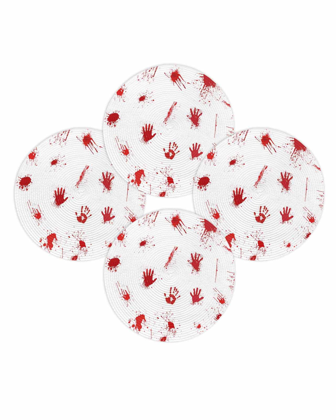Halloween Round Placemats Set of 4 Blood Handprint Place Mats Washable ...