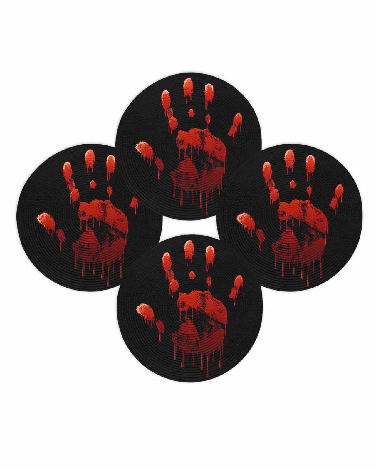 Halloween Round Placemats Set of 4 Red Blood Hands Place Mats Washable Woven Placemat Black ...