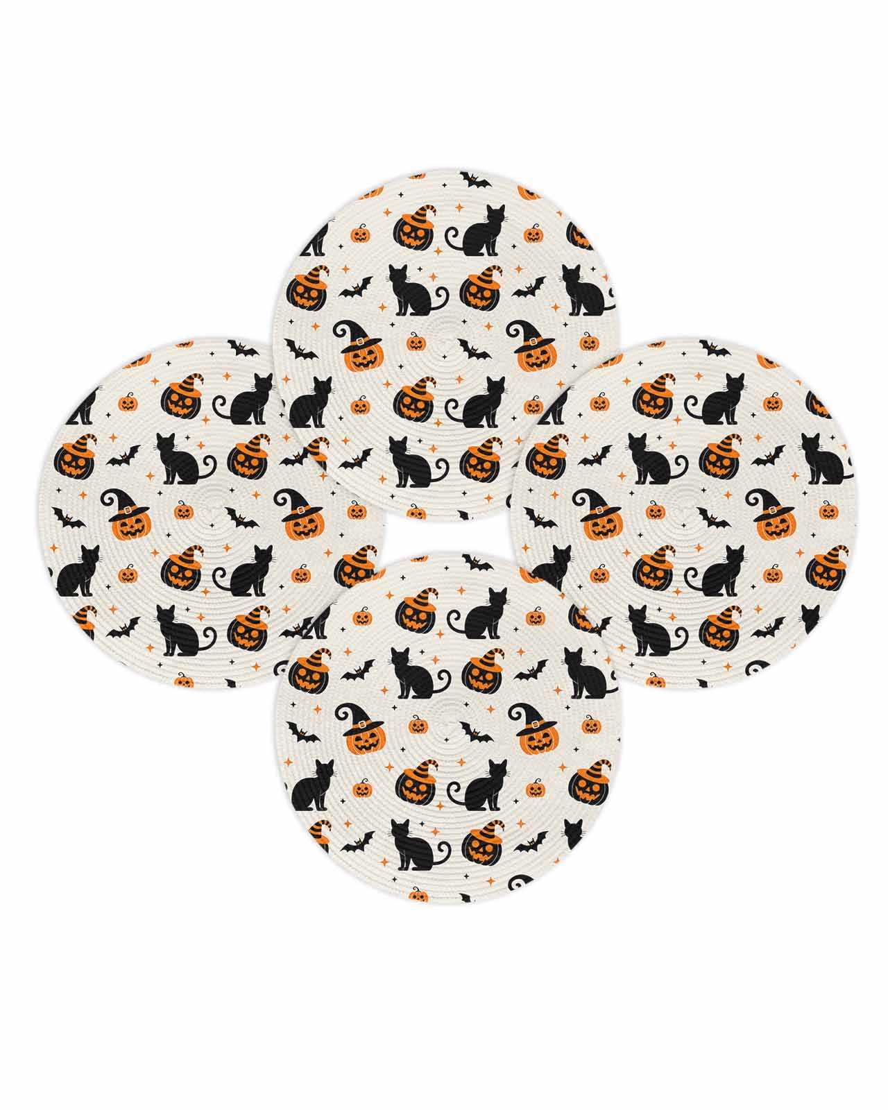 Halloween Round Placemats Set of 4 Witch Hat Pumpkin Place Mats ...