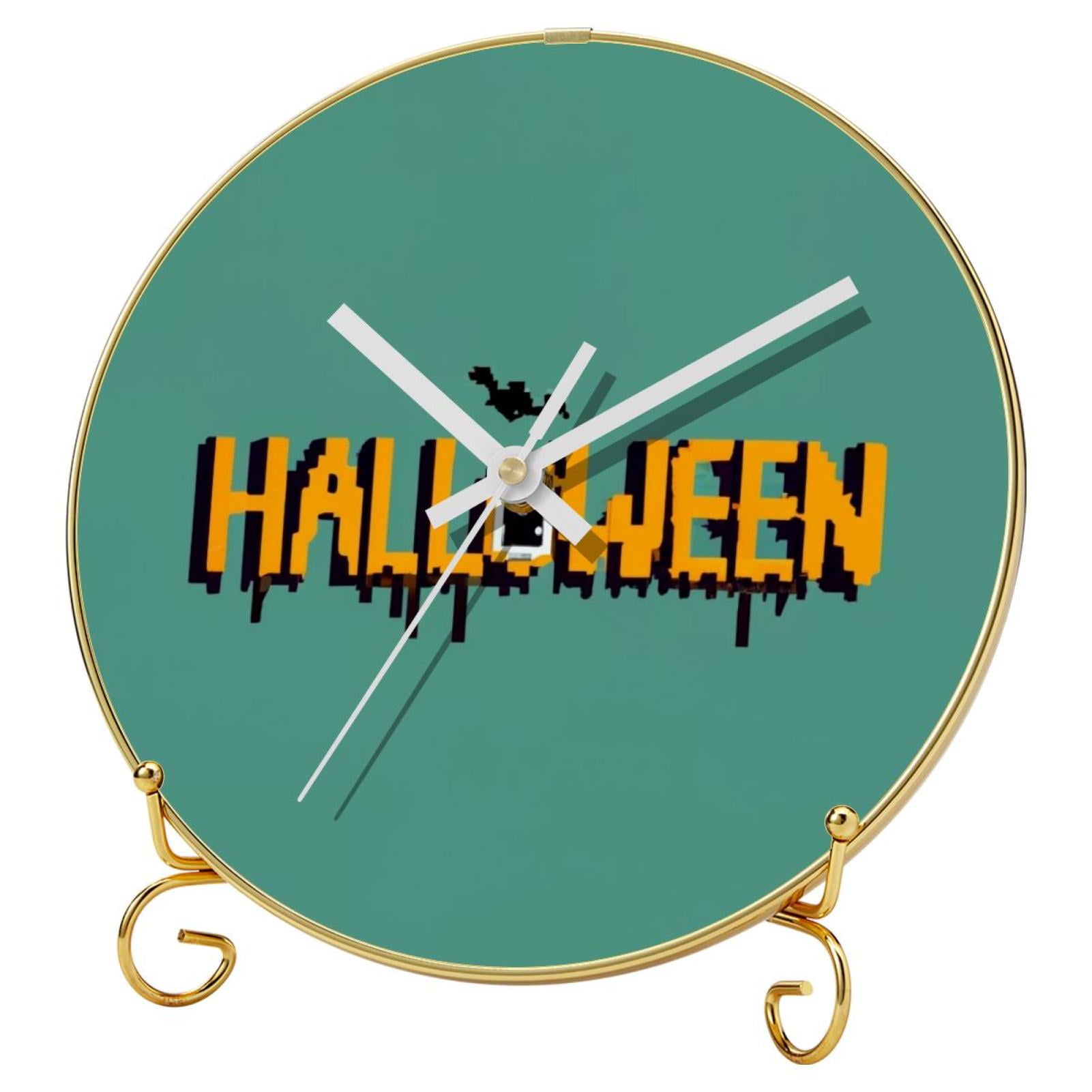 Halloween Round Printed Wall Clock with Hooks and Gold Stand - Silent ...