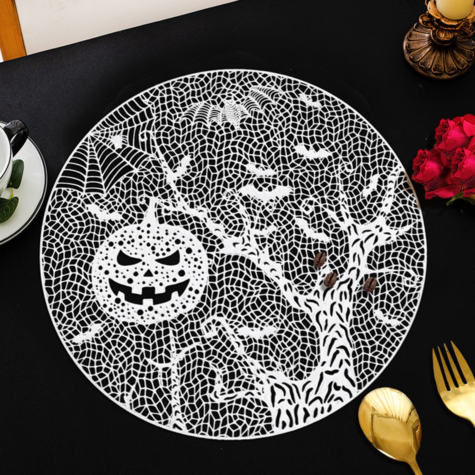 Halloween Round Pumpkin Placemats Decor, 38*38cm No-Slip Tree Pattern ...