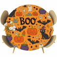 Halloween Round Tablecloth, Fitted Table Cover with Elastic for 45"-54 ...