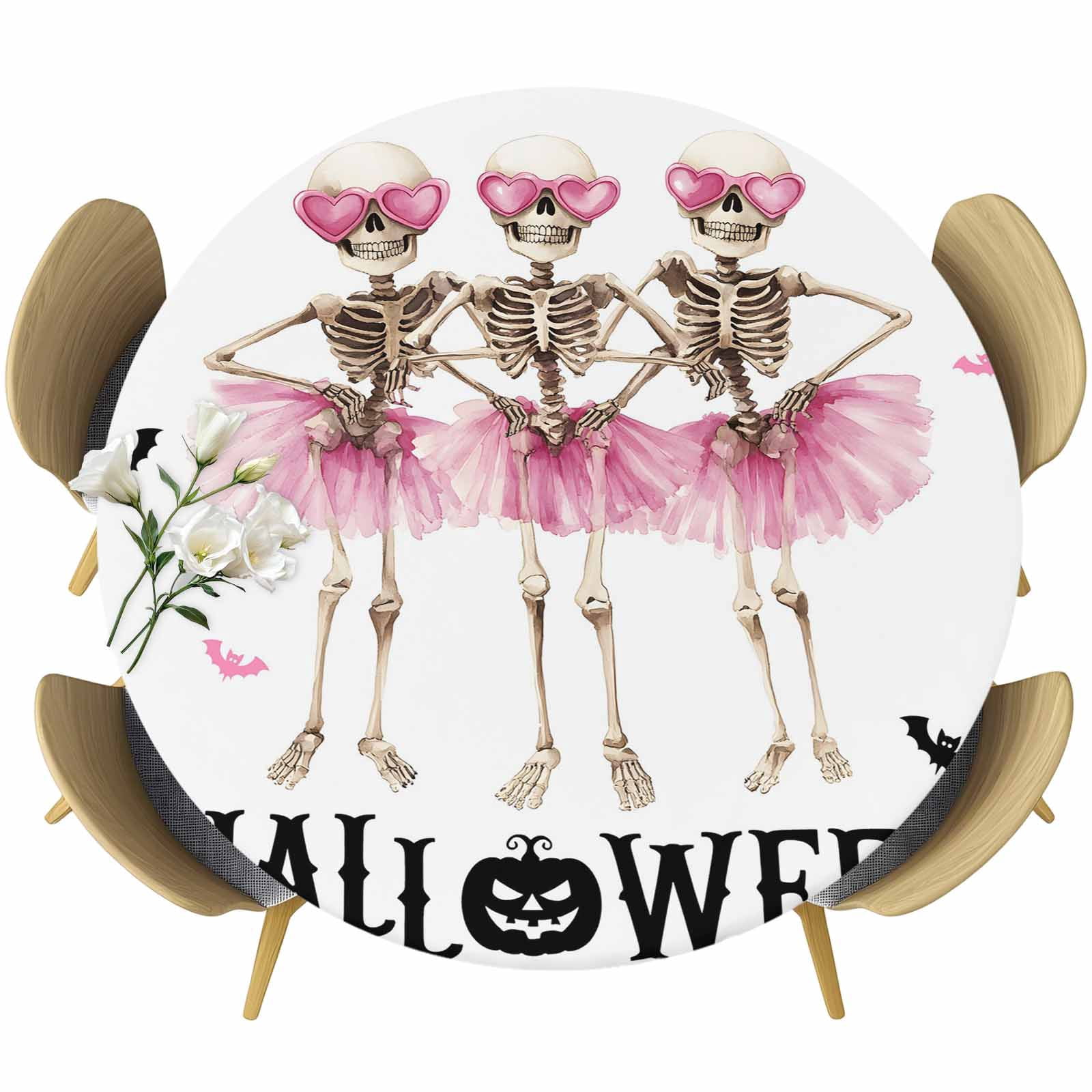 Halloween Round Tablecloth, Fitted Table Cover with Elastic for 55"-60 ...