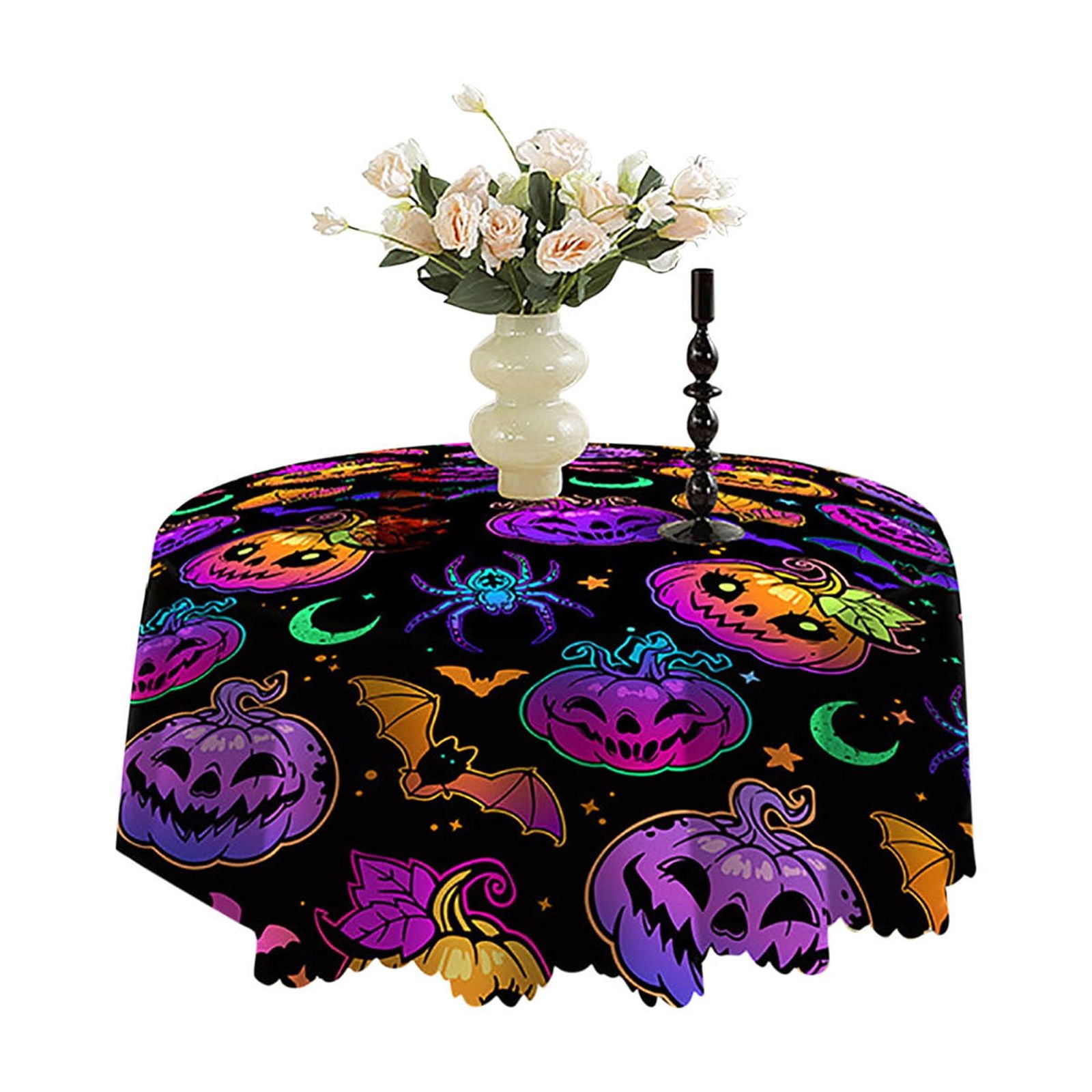 Halloween Round Tablecloth Scary Pumpkin Ghost Printed Round Decorative ...