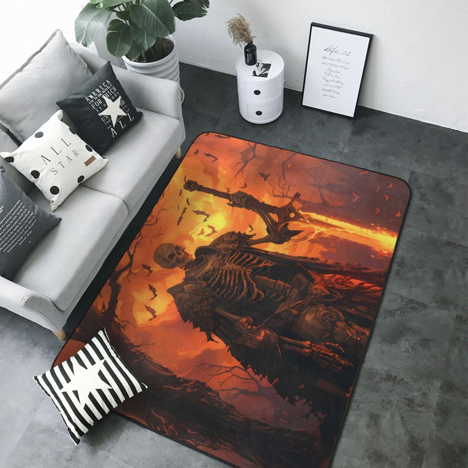 Halloween Rugs for Living Room Halloween Vintage Skeleton Knight ...