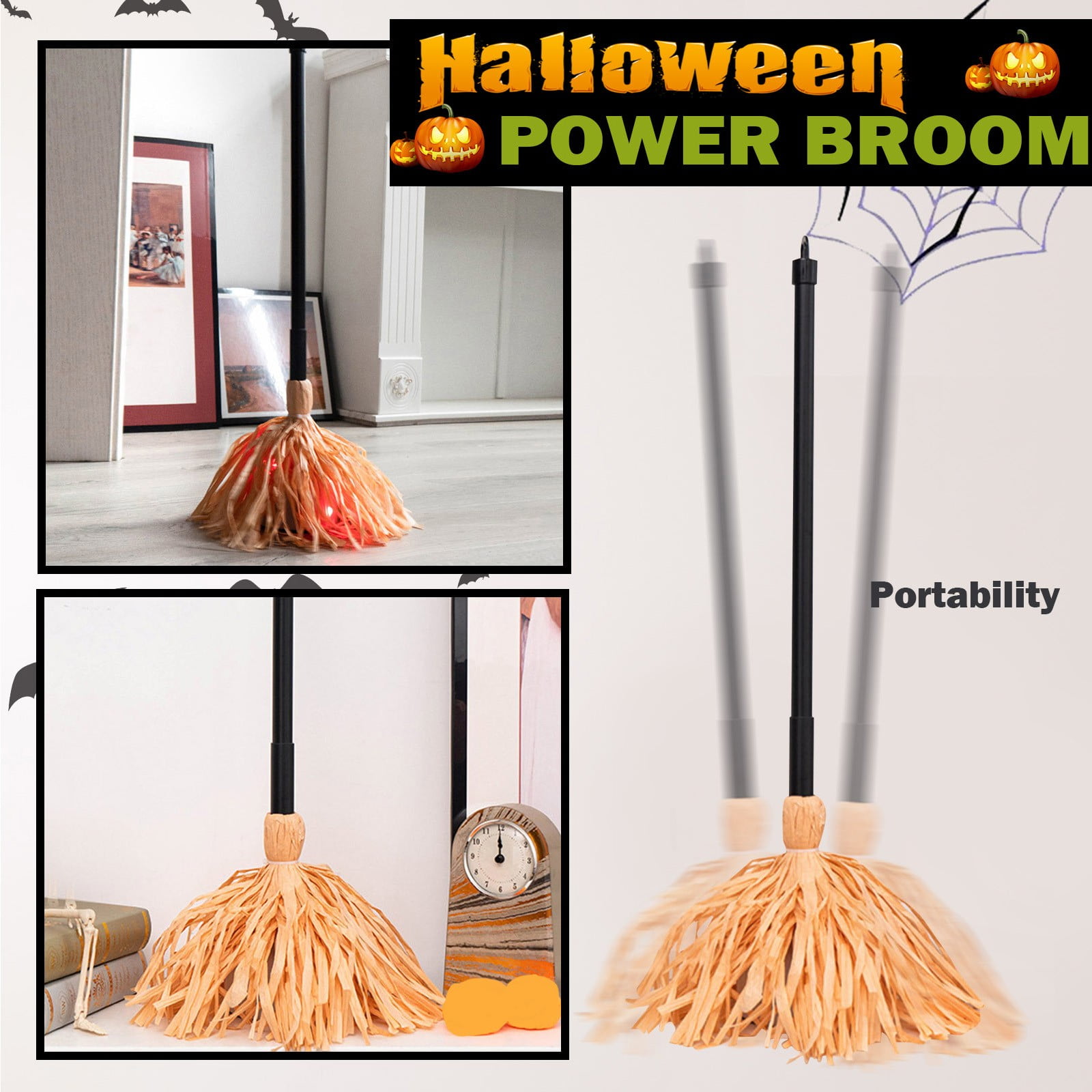 Halloween 'Runaway' Witch'S Broom, A 27.5-Inch Movable Electric Prop ...