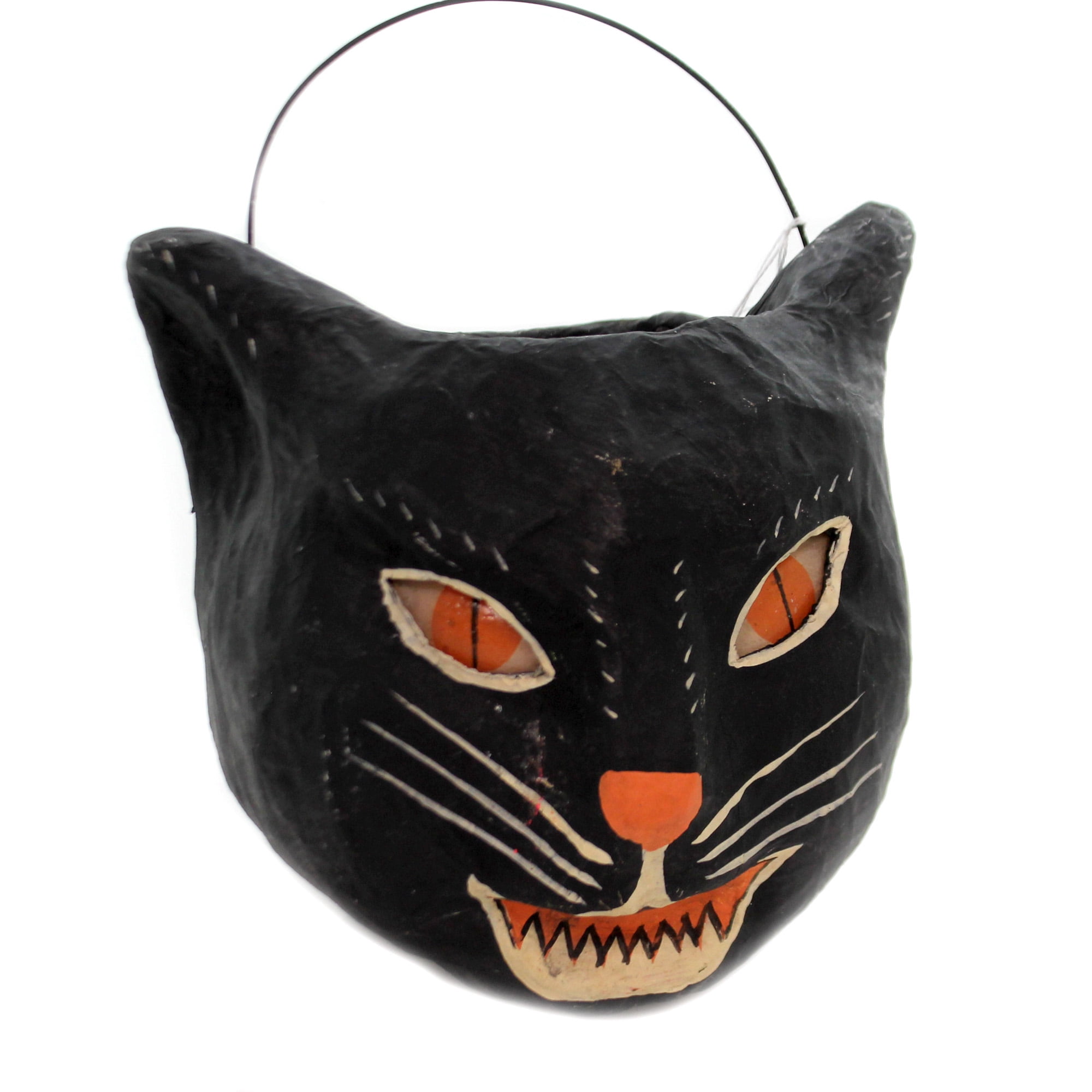 Halloween Sinister Cat Candy Bucket Paper Mache Black Evil Vintage ...