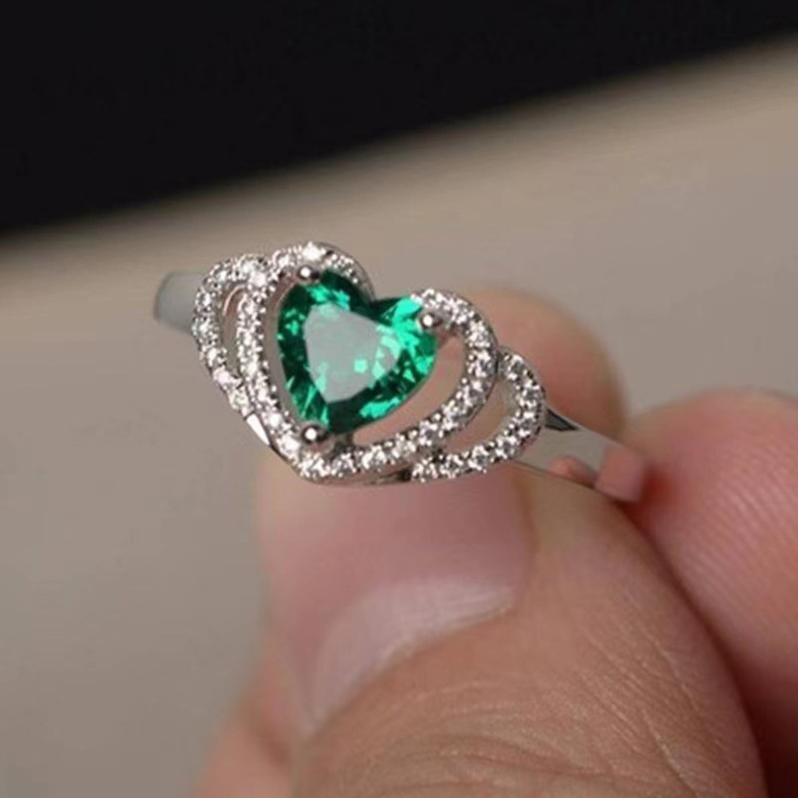 Halloween Savings 2024 2 Packs RingsWomen Heart Shape Cut Created Green ...