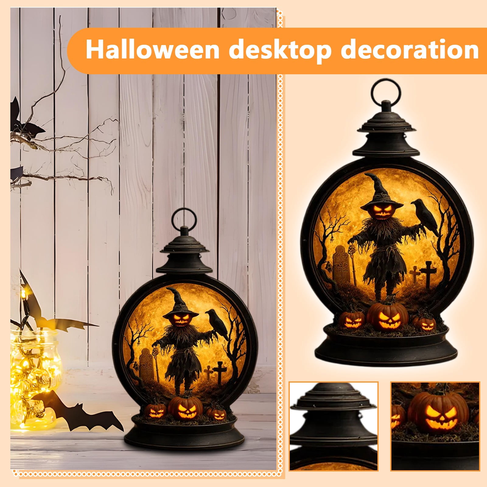 Halloween Scarecrow Pumpkin Lantern, Spooky Glowing Witch & Pumpkin Led ...