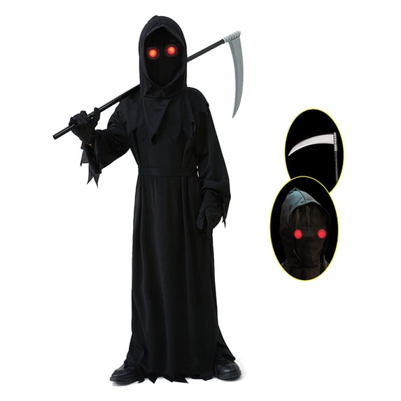 Halloween Grim Reaper Costume for Boys Girls Kids Costume with Scythe 8 ...