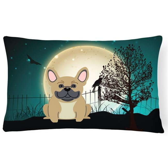 Halloween Scary French Bulldog Cream Canvas Fabric Decorative Pillow ...