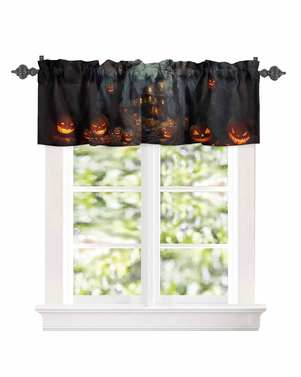 Halloween Scary Haunted Castle Horror Pumpkin Window Valances for ...