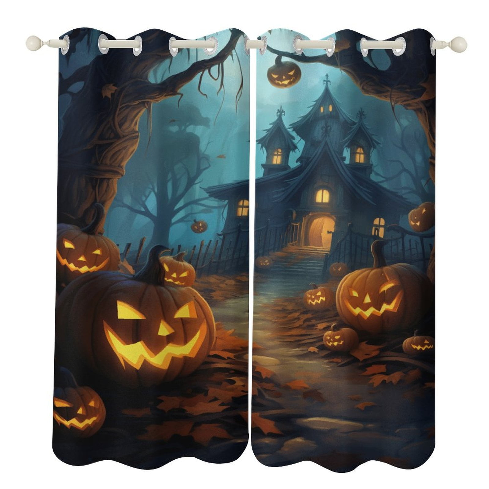 Halloween Scary Night Full Moon 2 Panel Curtain Set, Watercolor ...
