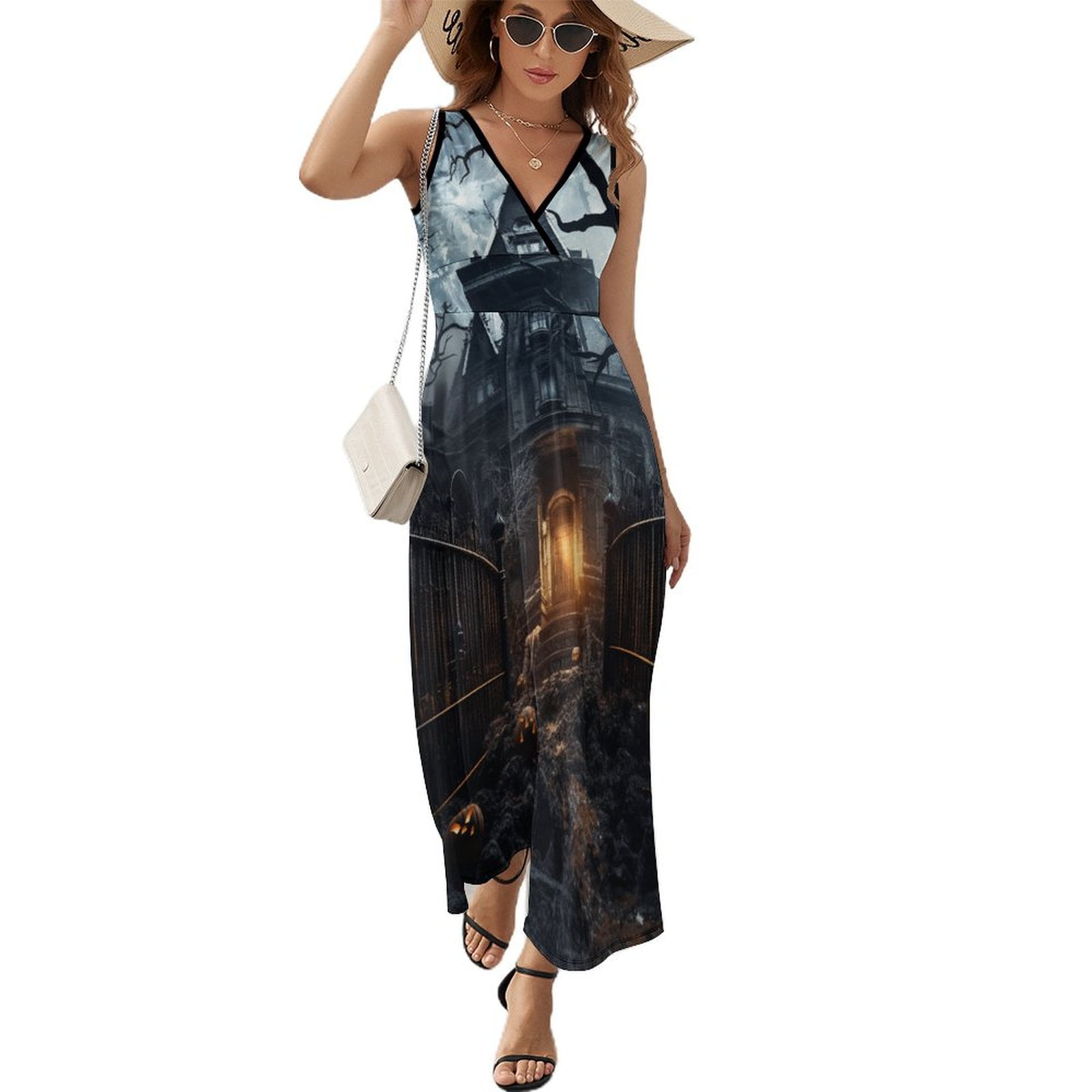 Halloween Scary Night Full Moon Art Sleeveless Dress Women's Summer ...