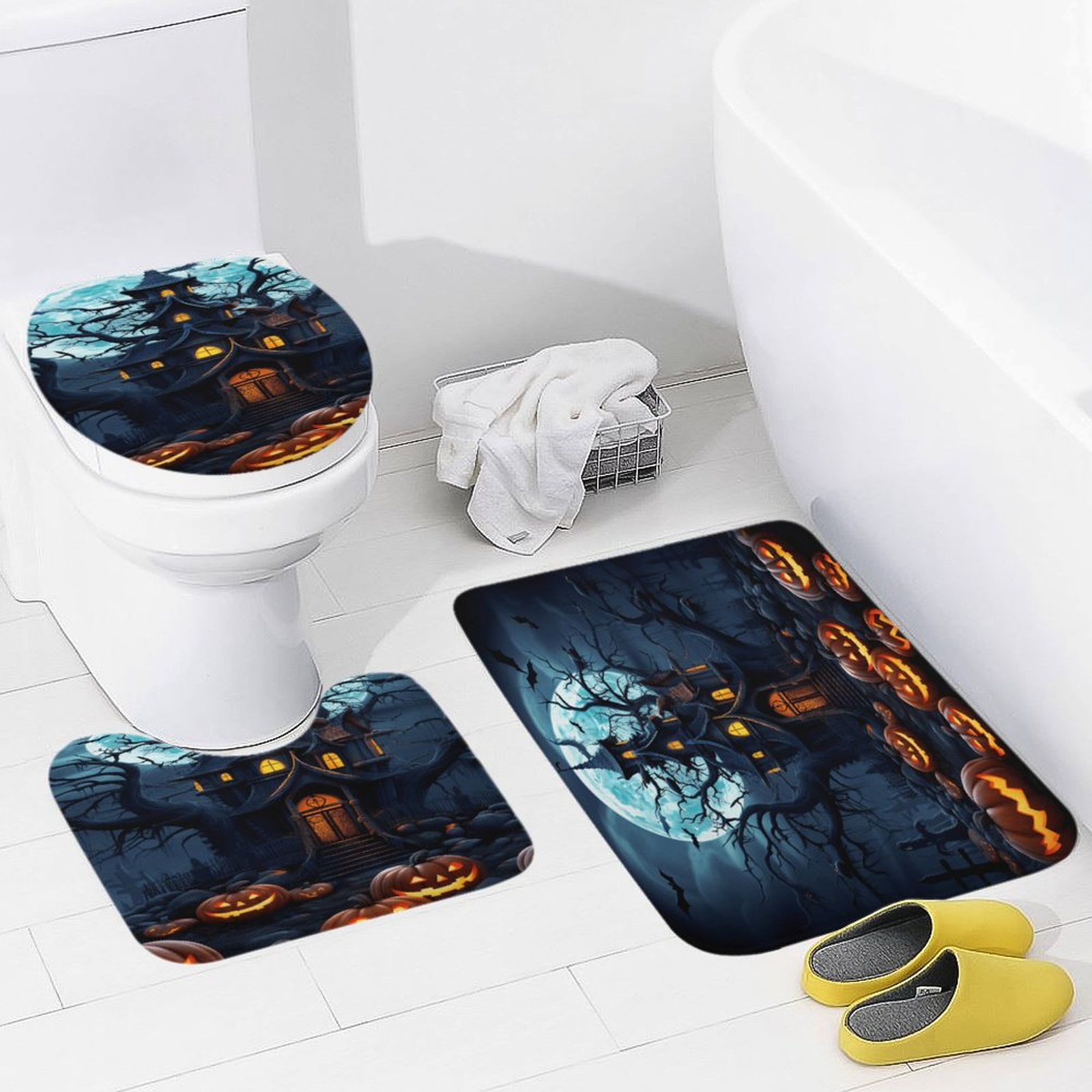 Halloween Scary Night Full Moon Bathroom Mats Set 3-piece Bath Mats , Floor Rug Decorations for ...