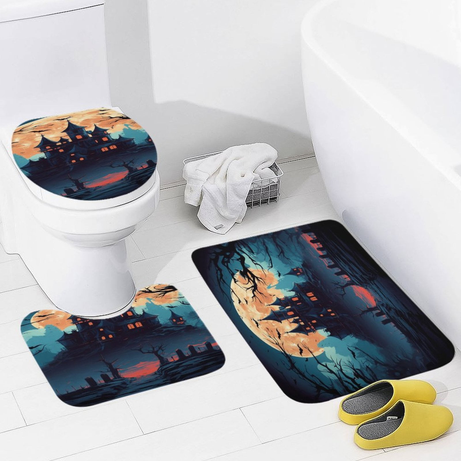 Halloween Scary Night Full Moon Bathroom Rug Set of 3, No Silp Washable ...