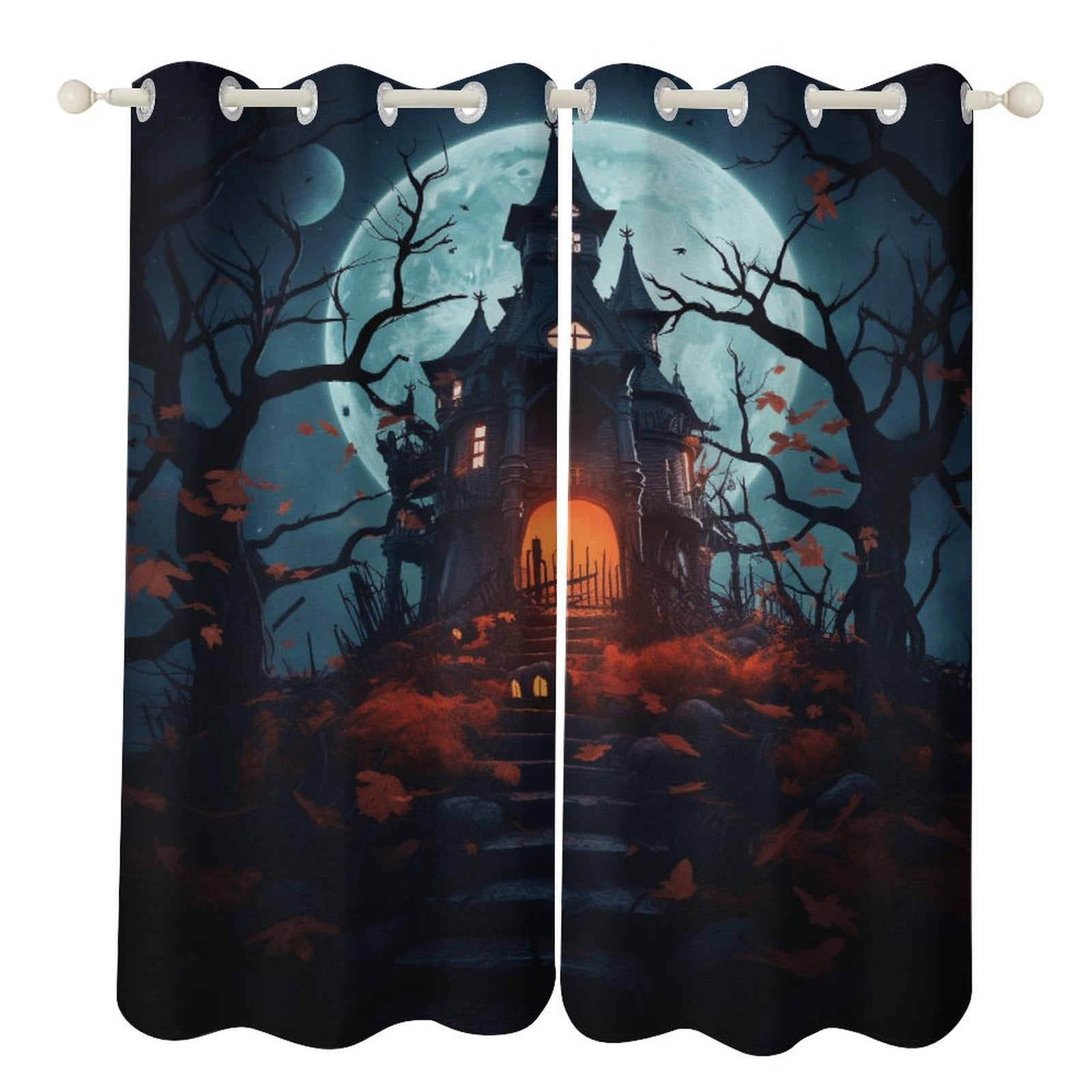 Halloween Scary Night Full Moon Blackout Window Curtains for Bedroom ...