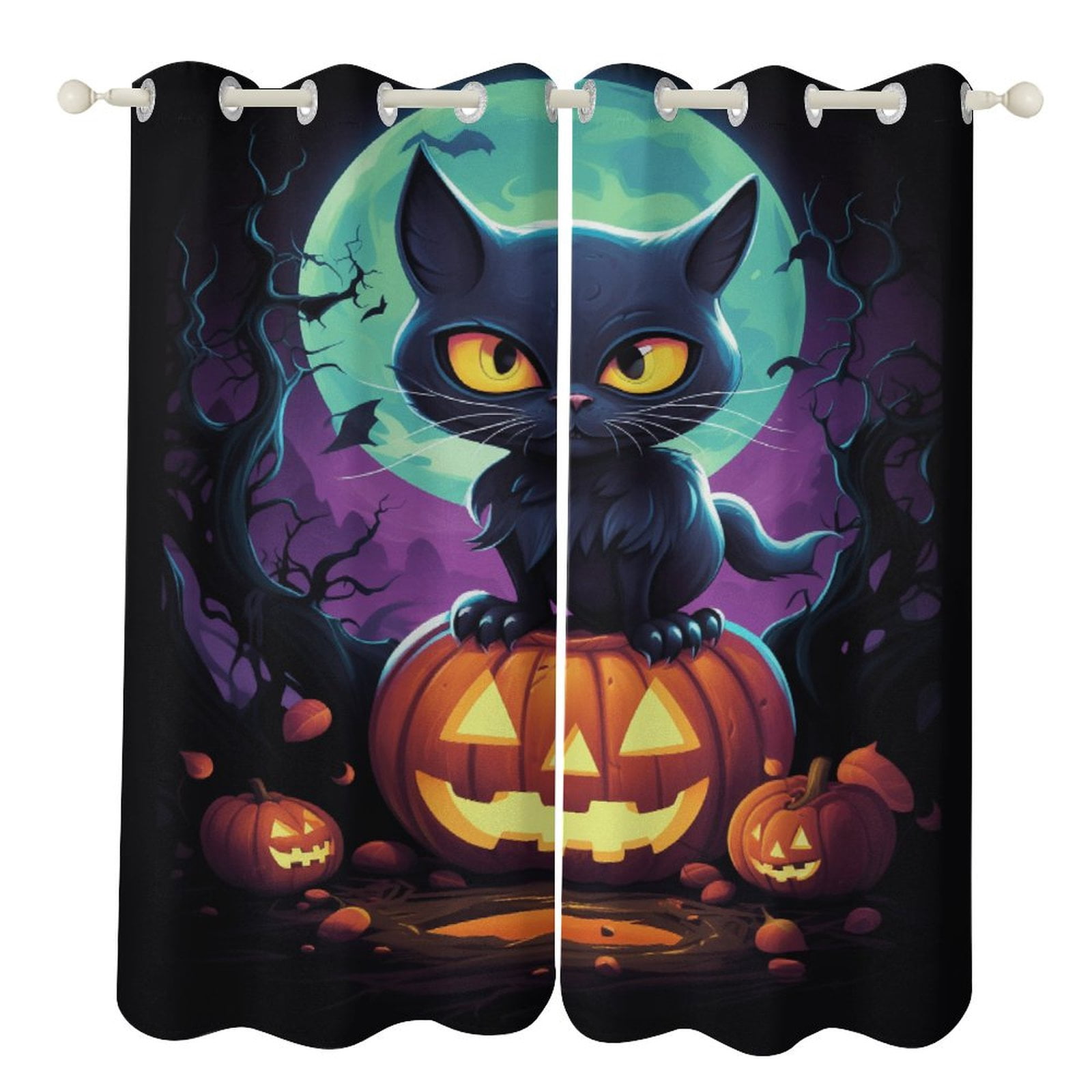 Halloween Scary Night Full Moon Blackout Window Curtains for Bedroom ...